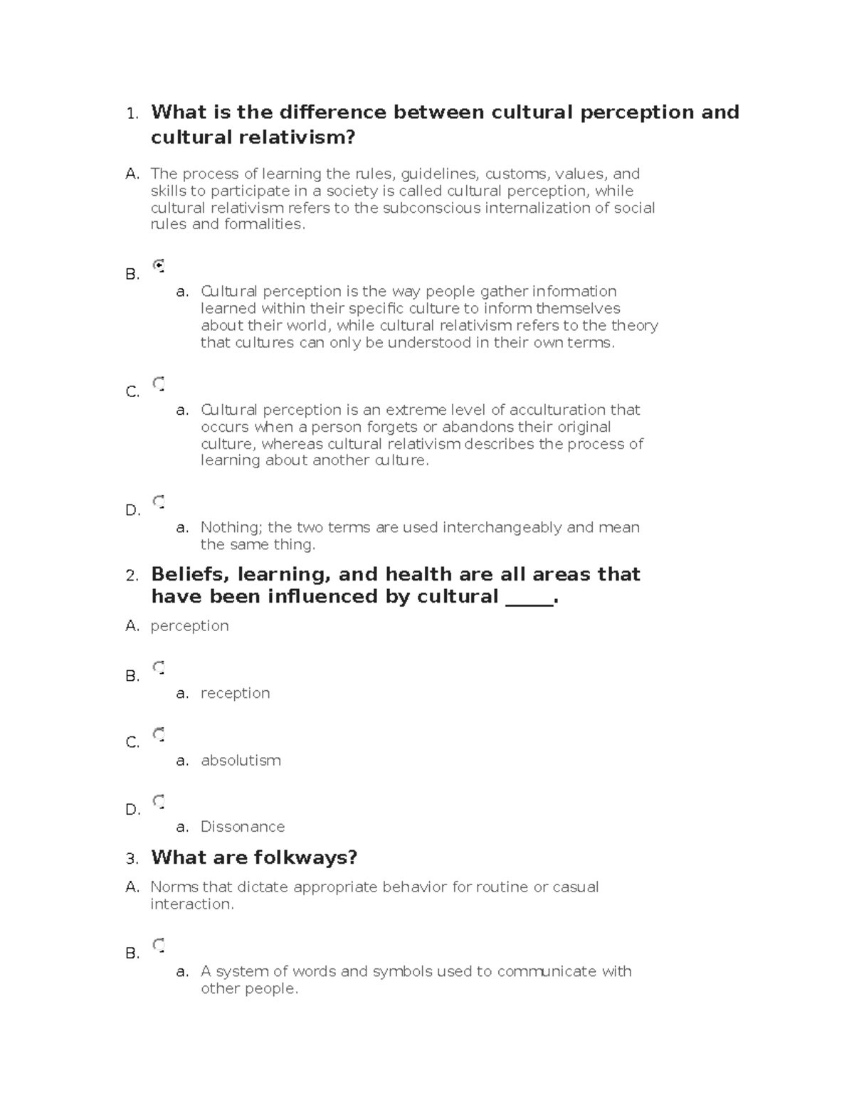 UCSP TQ - Test Questions - 1. What is the difference between cultural ...