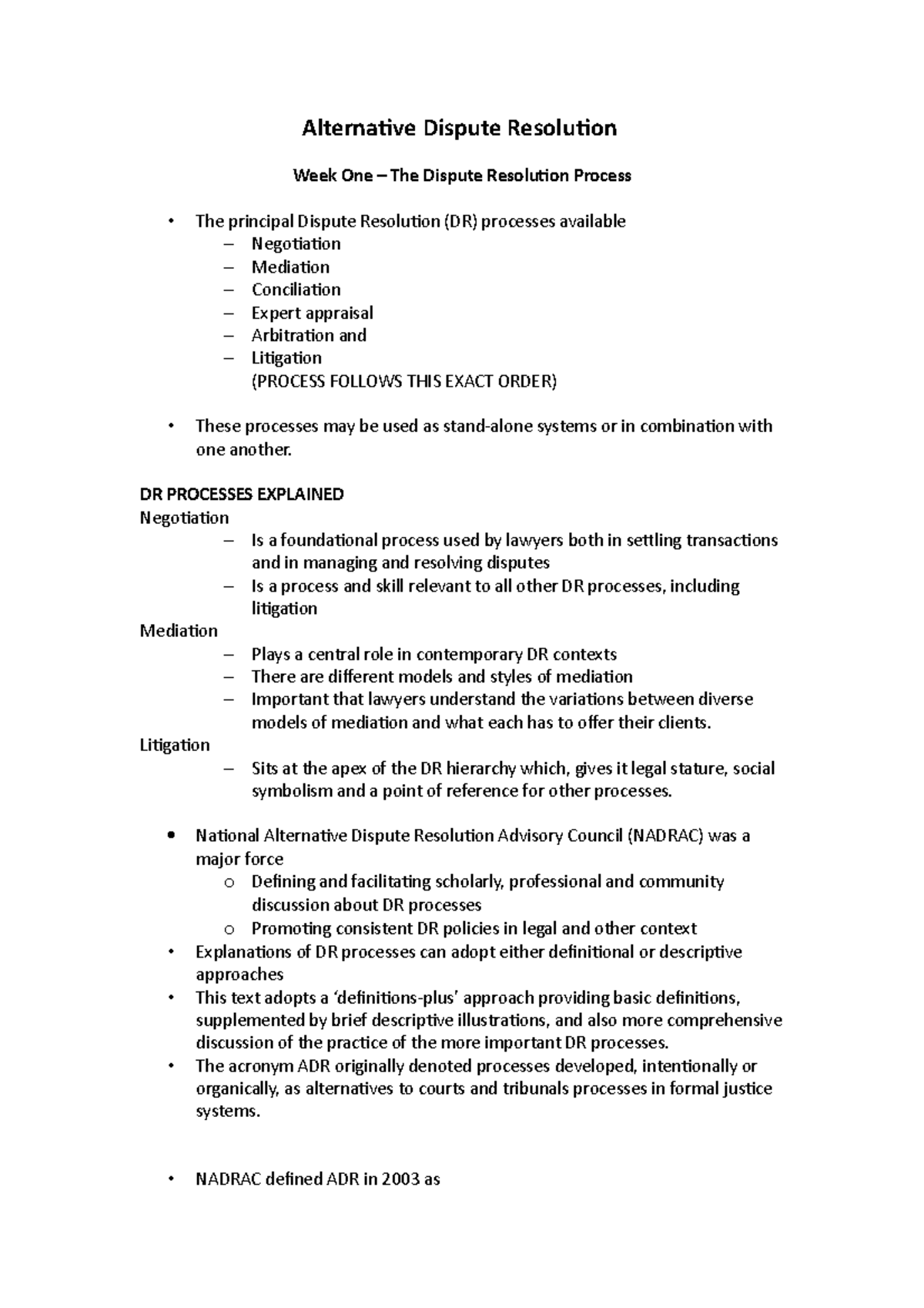 Alternative Dispute Resolution week one - Alternative Dispute ...