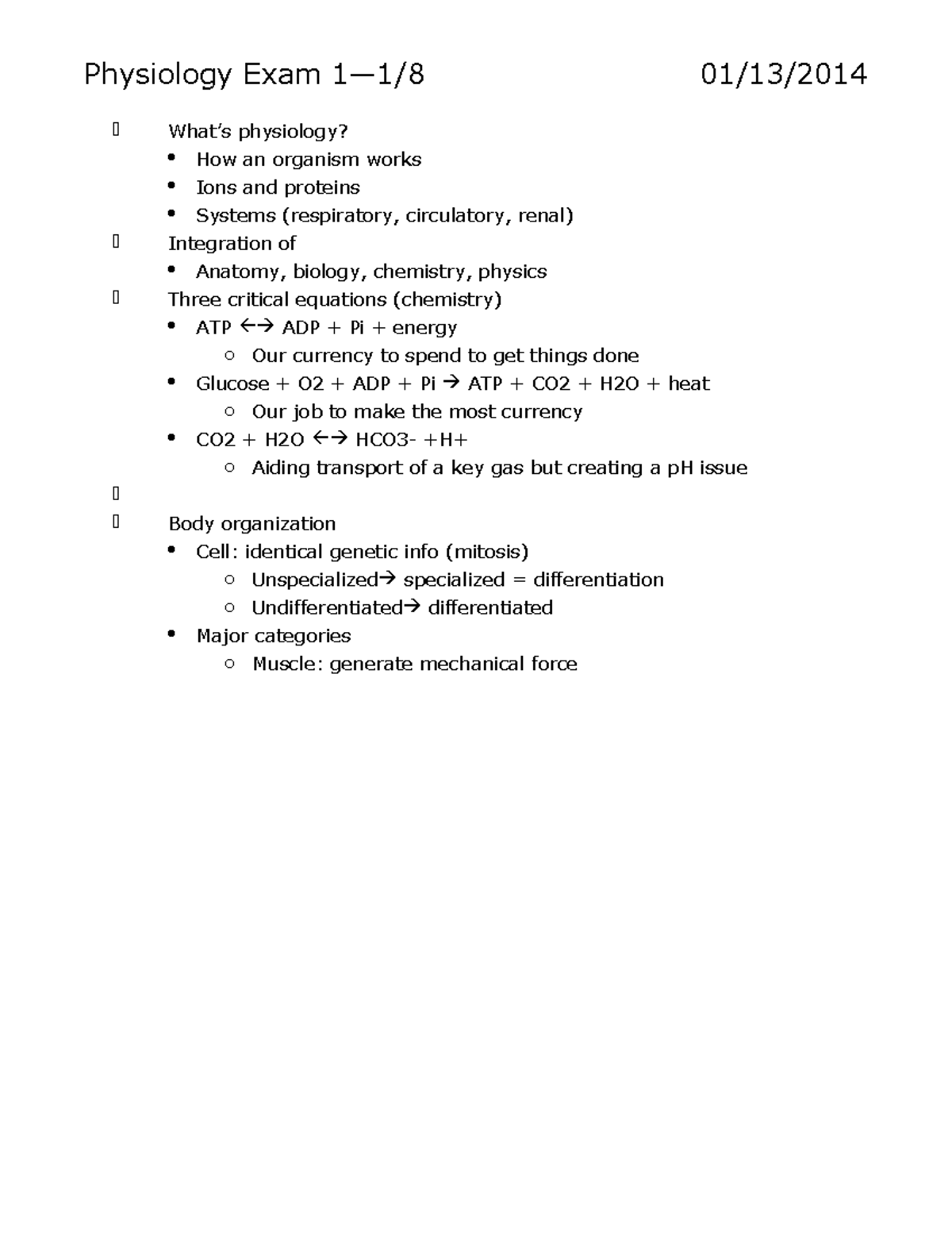 Physiology Exam 1 - Professor Bronson - Physiology Exam physiology? How ...