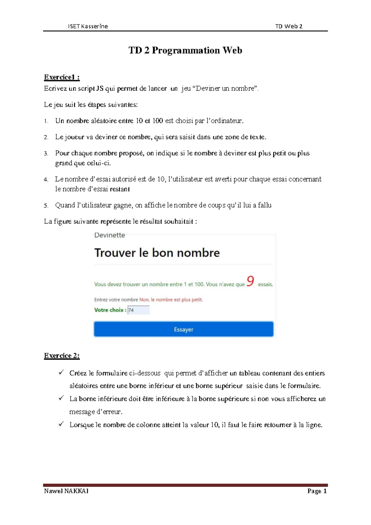 TD web2 - ISET Kasserine TD Web 2 Nawel NAKKAI Page 1 TD 2 ...