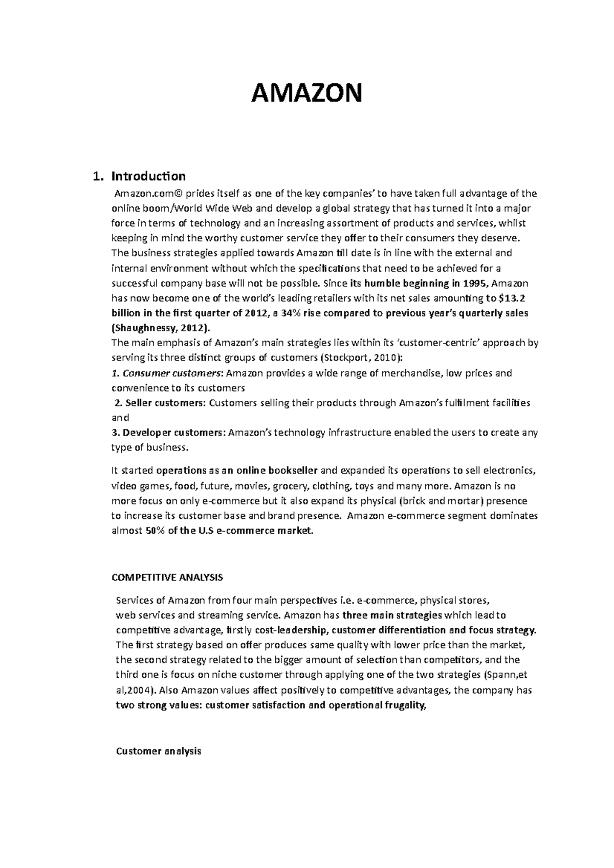 Amazon - Grade: A - AMAZON 1. Introduction Amazon© prides itself as one ...