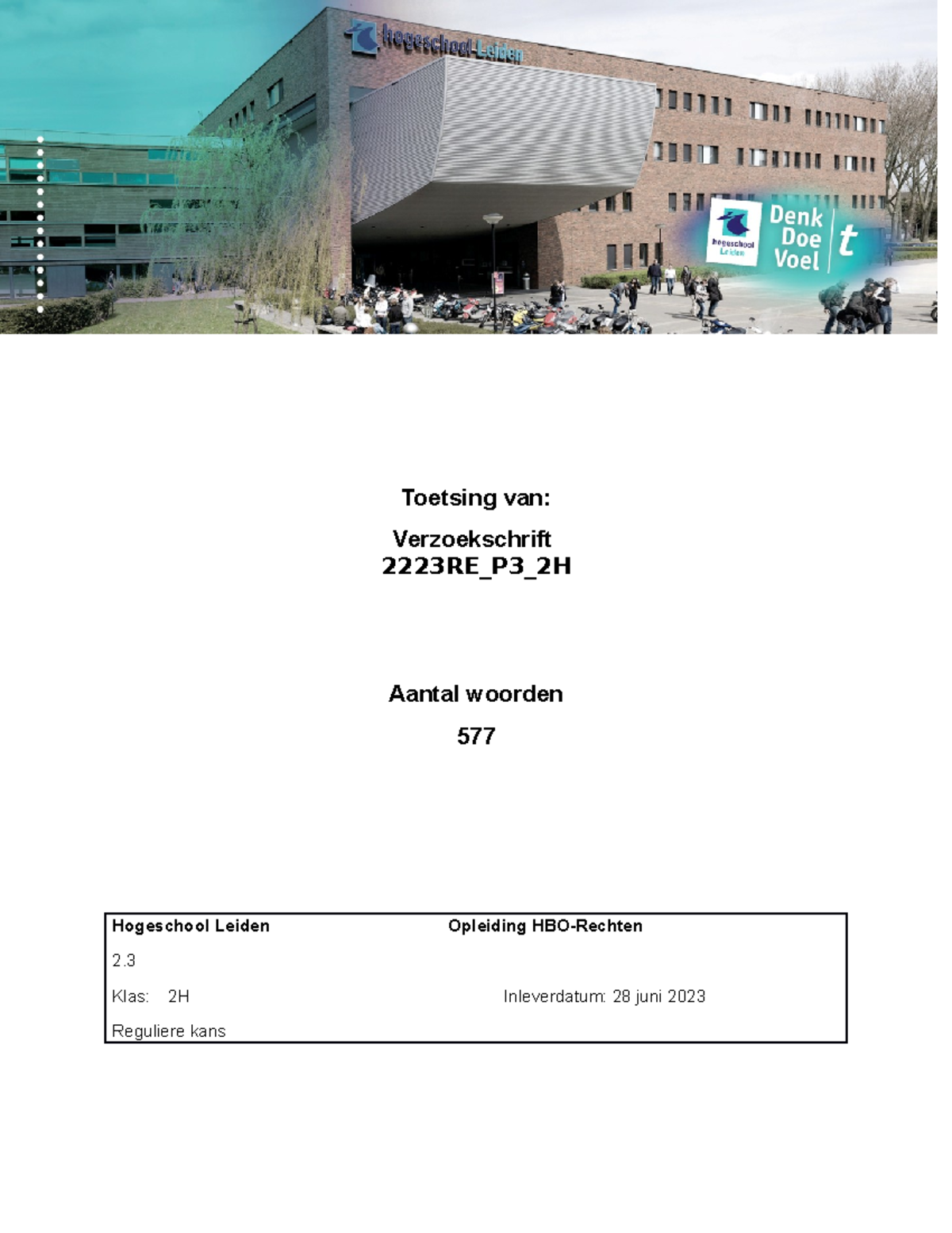 Verzoekschrift - Toetsing van: Verzoekschrift 2223RE_P3_2H Aantal ...