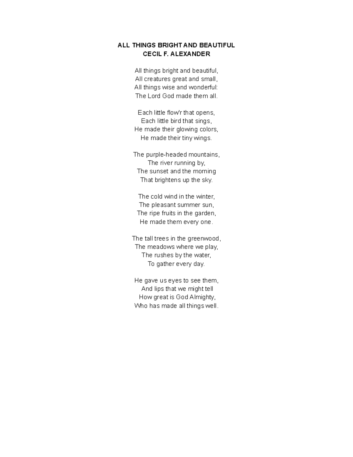 ALL Things Bright AND Beautiful - ALL THINGS BRIGHT AND BEAUTIFUL CECIL ...