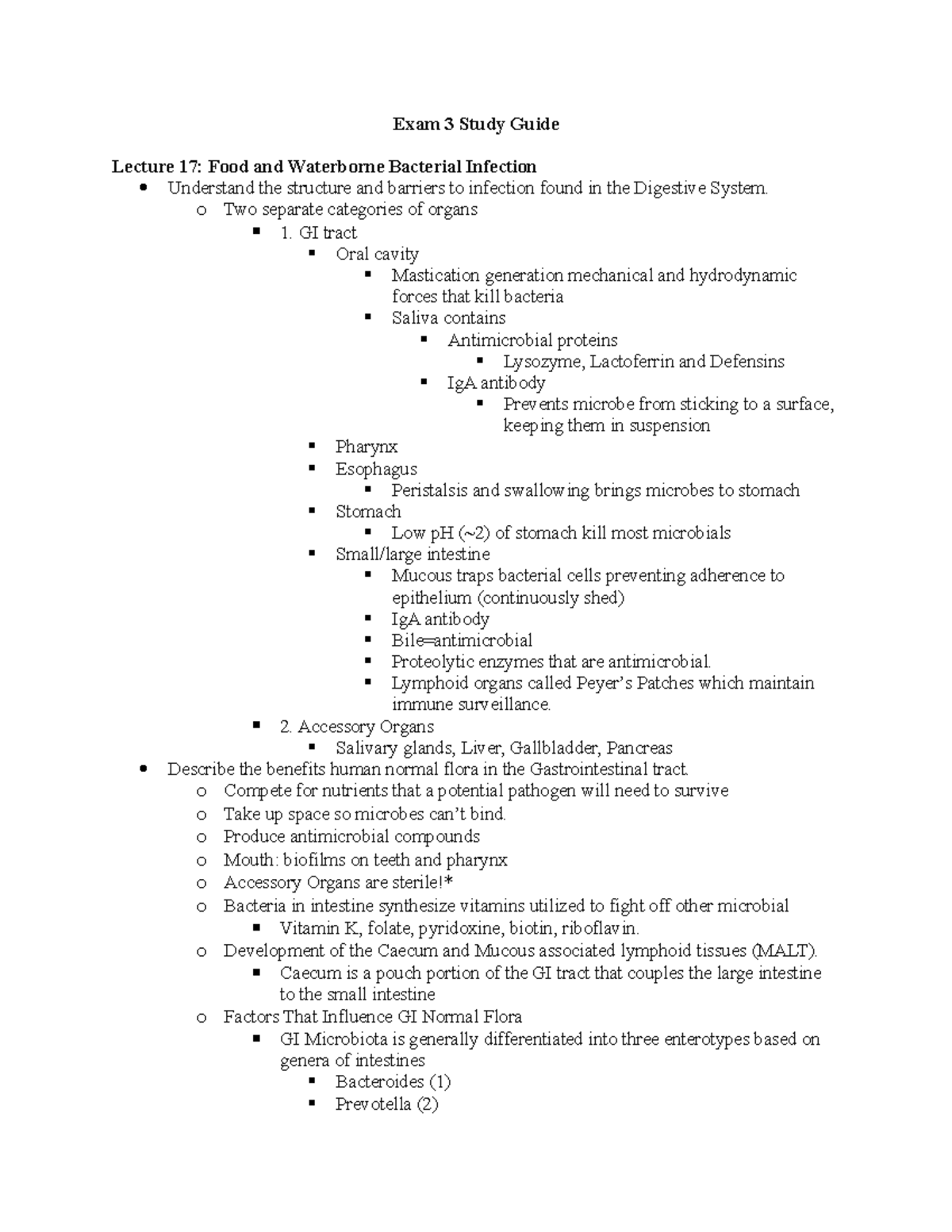 Exam 3 study guide - Exam 3 Study Guide Lecture 17: Food and Waterborne ...