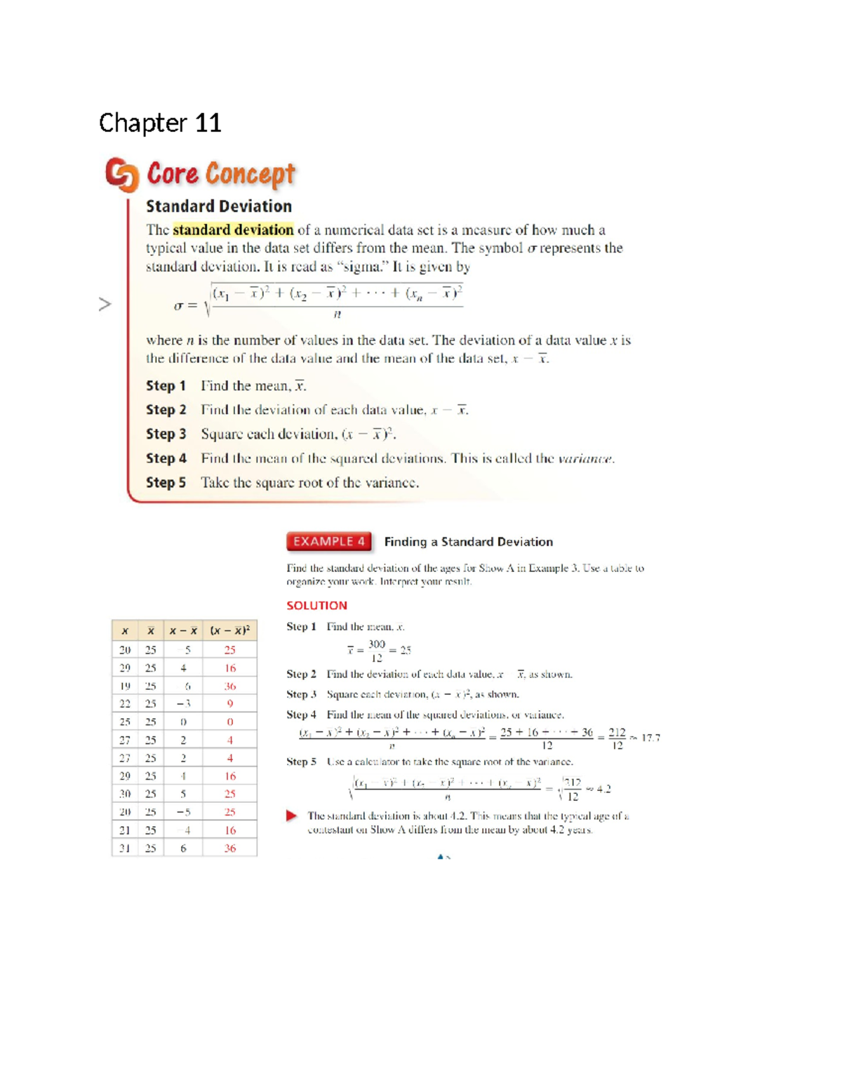 MATH Algebra 1 Formulas - Chapter 11 Core Concept Standard Deviation ...