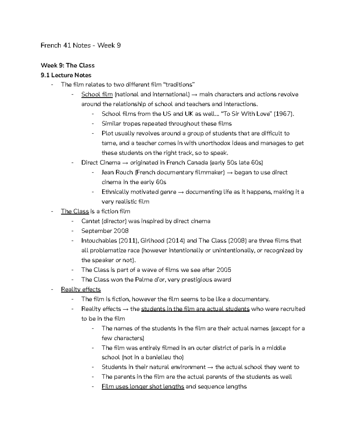 French 41 Notes - Week 9 - French 41 Notes - Week 9 Week 9: The Class 9 ...