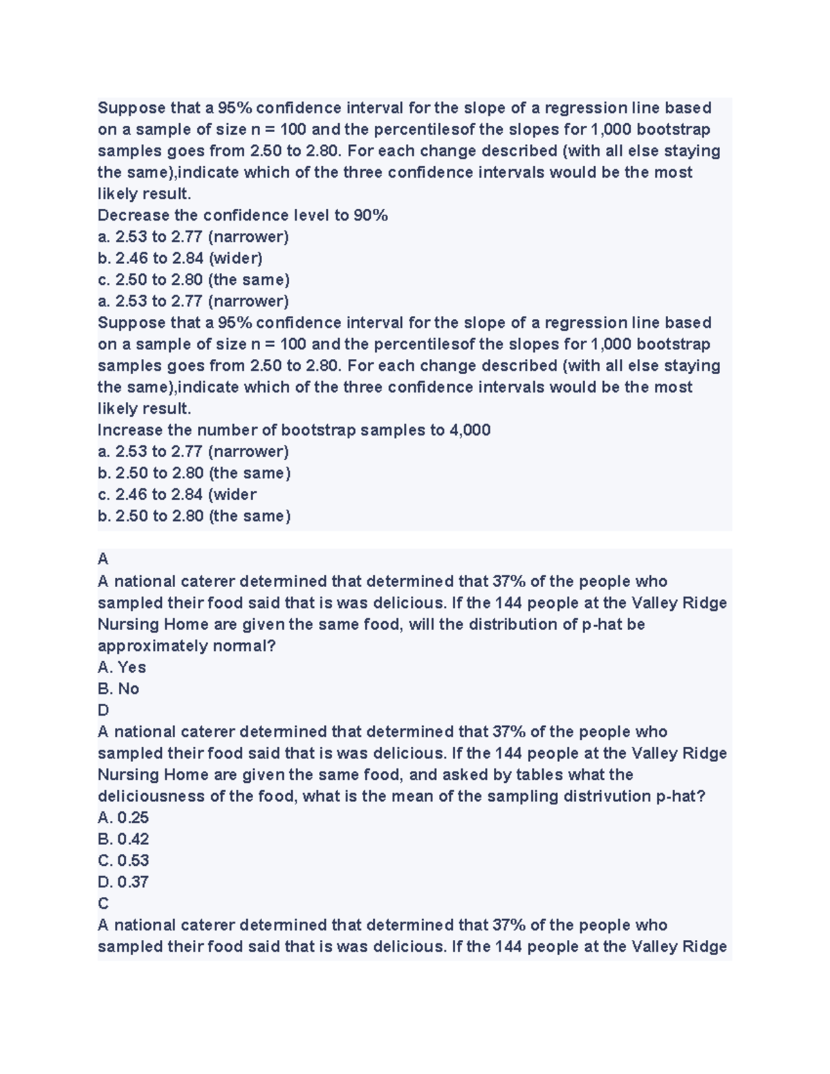 STA296 Pt.1 - Review HELP - Suppose that a 95% confidence interval for ...