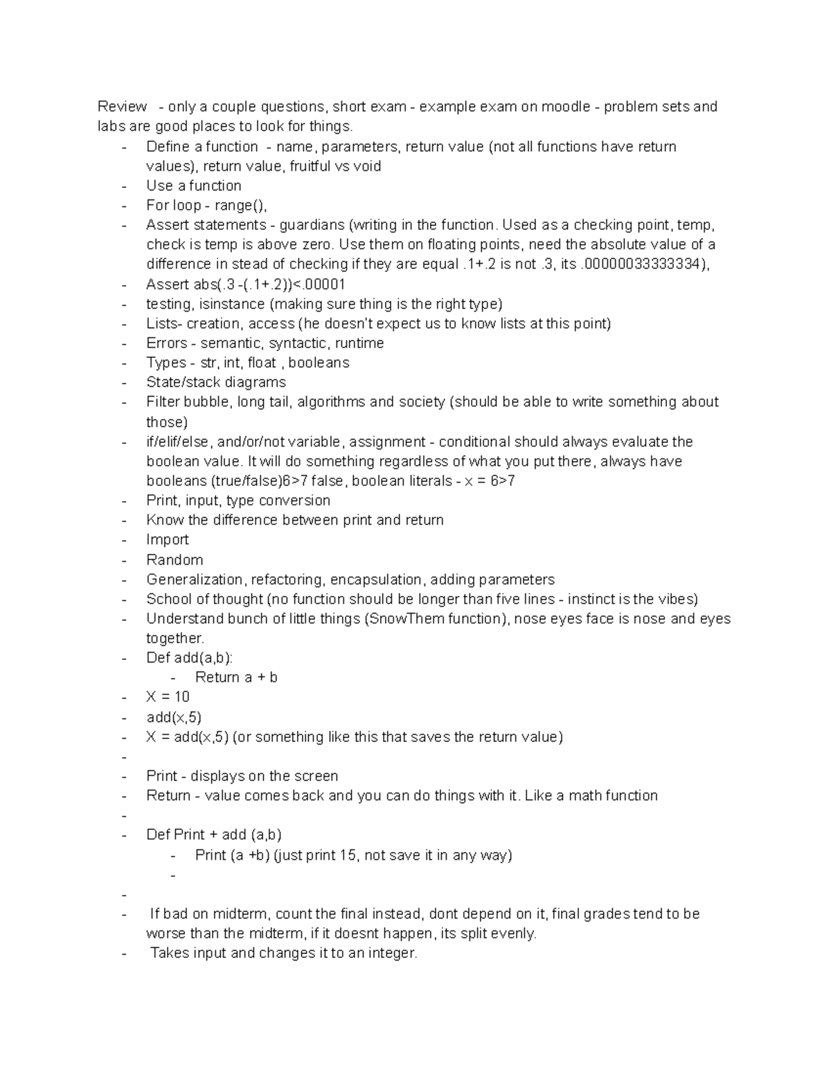 Compsci Review Review Only A Couple Questions Short Exam Example Exam On Moodle Problem 2848