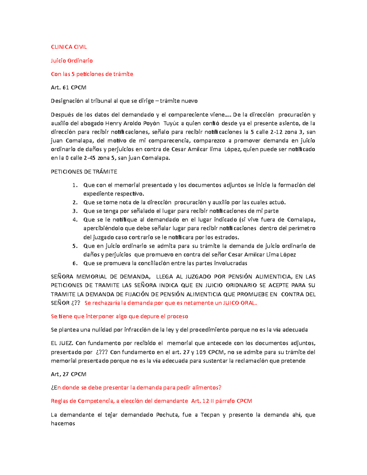 Clinica Civil ultima clase - CLINICA CIVIL Juicio Ordinario Con las 5 ...