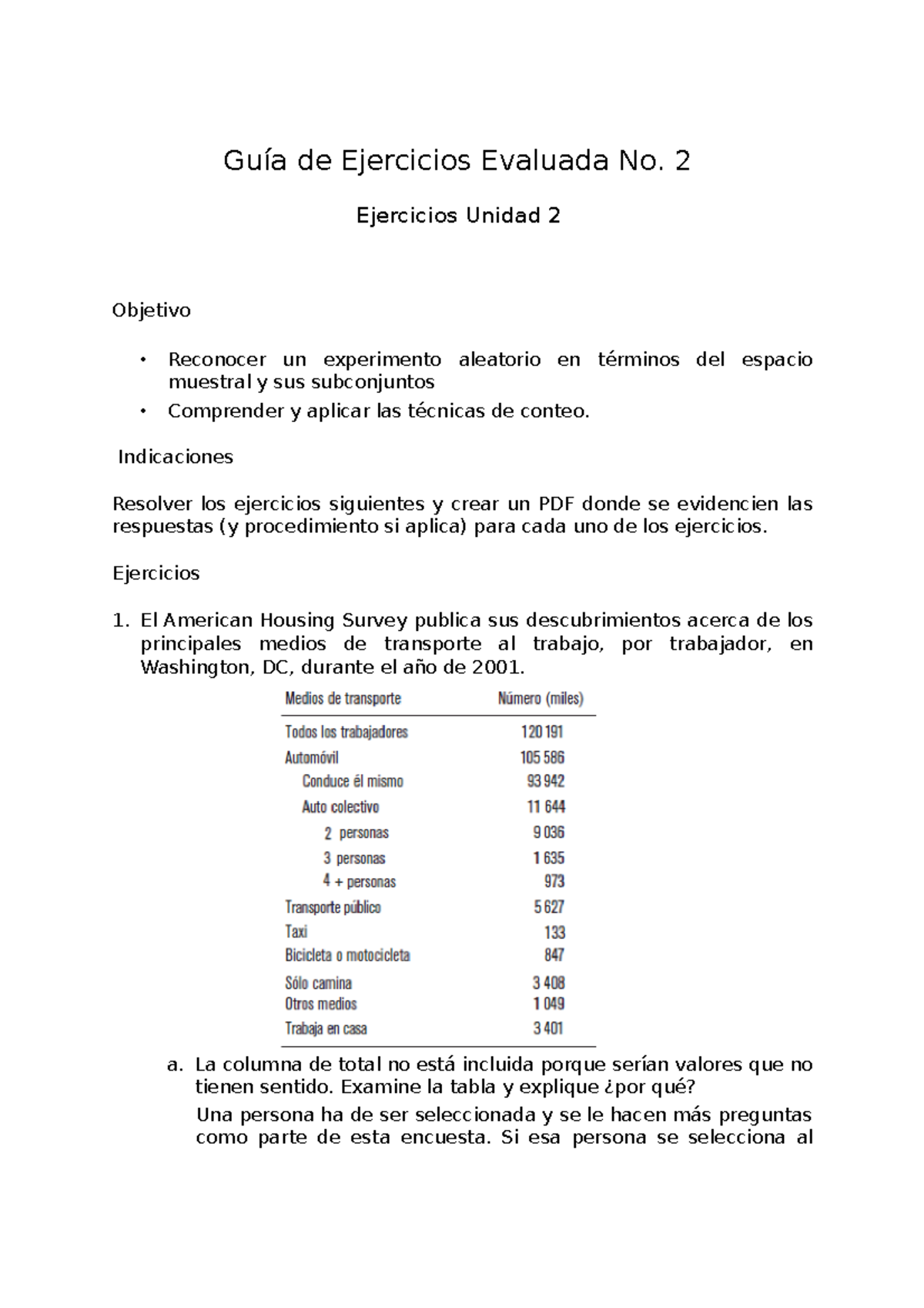Guia de Ejercicios Evaluada 2 - 2 Ejercicios Unidad 2 Objetivo ...