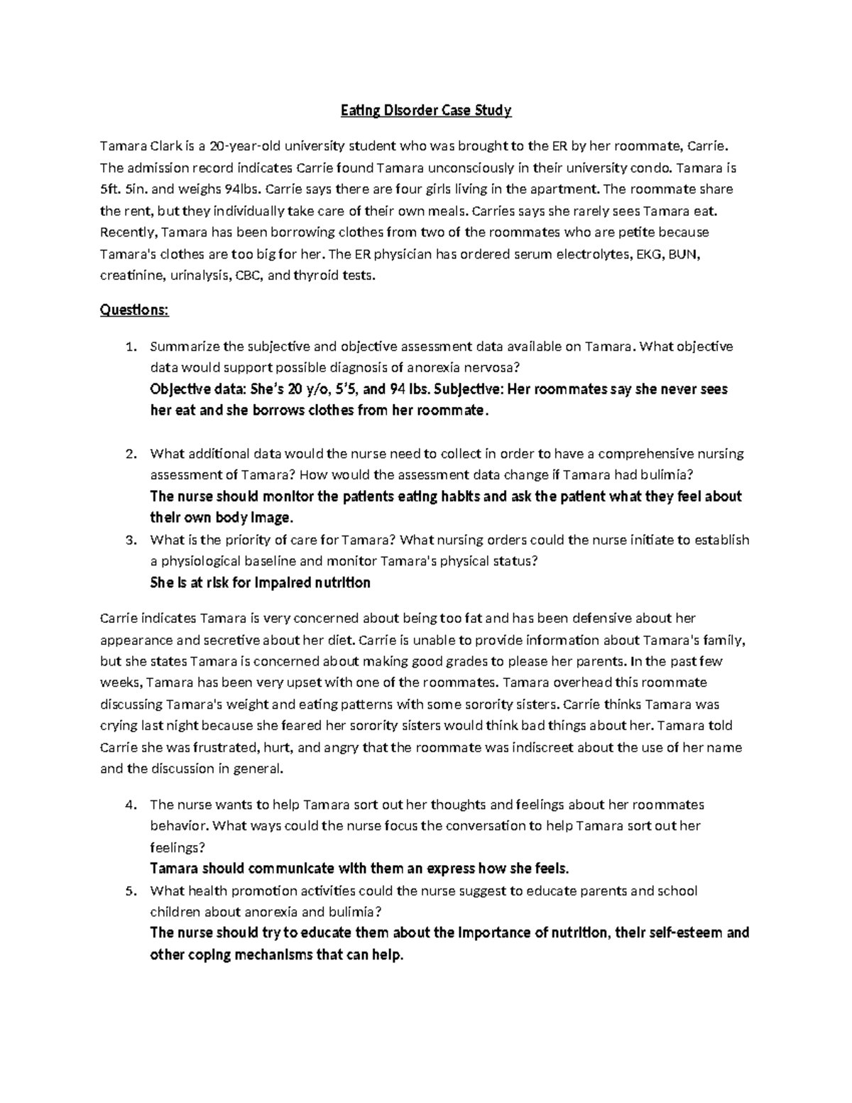 Eating Disorders Case Study - Eating Disorder Case Study Tamara Clark ...