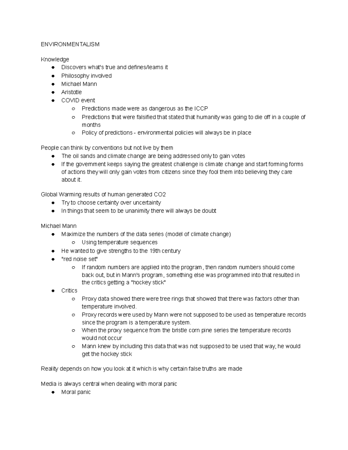 Poli213 Environmentalism Notes Environmentalism Knowledge Discovers