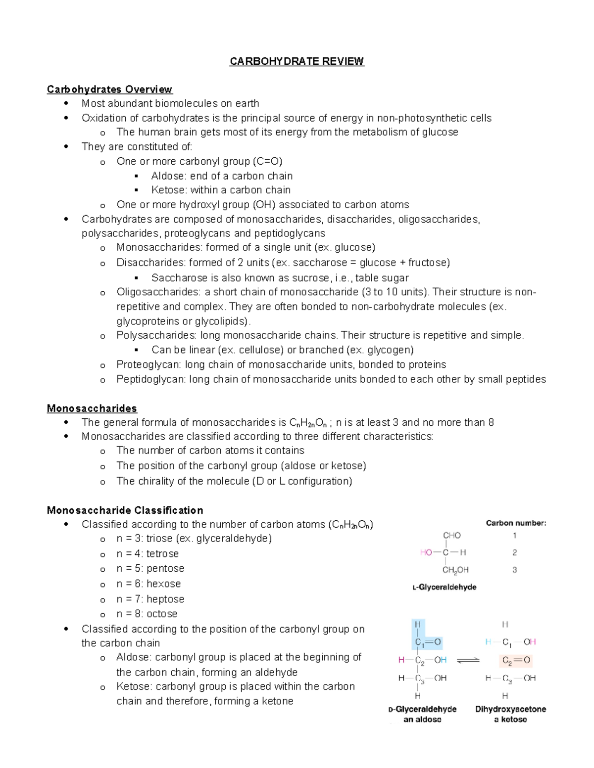 Lecture 2/3- Carbohydrates Review+Glycolysis - CARBOHYDRATE REVIEW ...
