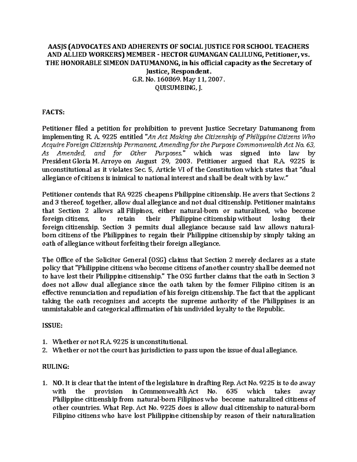 87. Calilung vs. Datumanong (Manantan) - Digest - AASJS (ADVOCATES AND ...