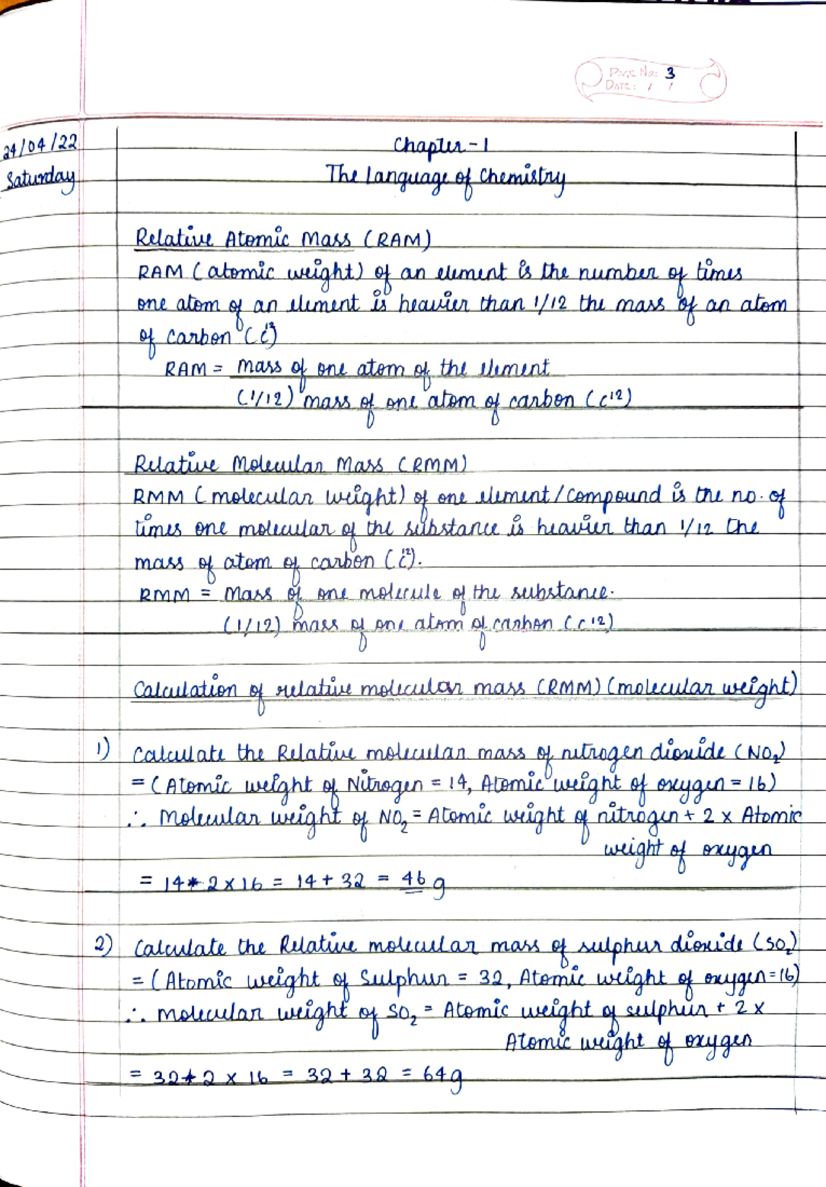 Chemistry notes - wdwd - PGENos DATC 24/04/ Saturday Chaplun-= The ...