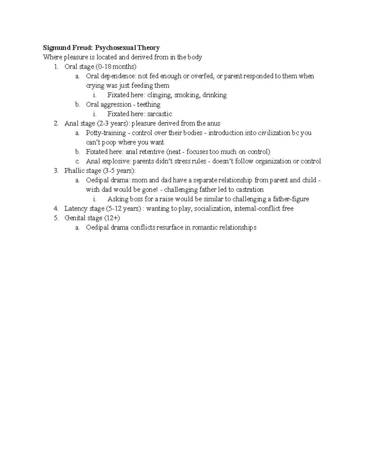 Freud's Psychosexual Theory Notes - Sigmund Freud: Psychosexual Theory ...