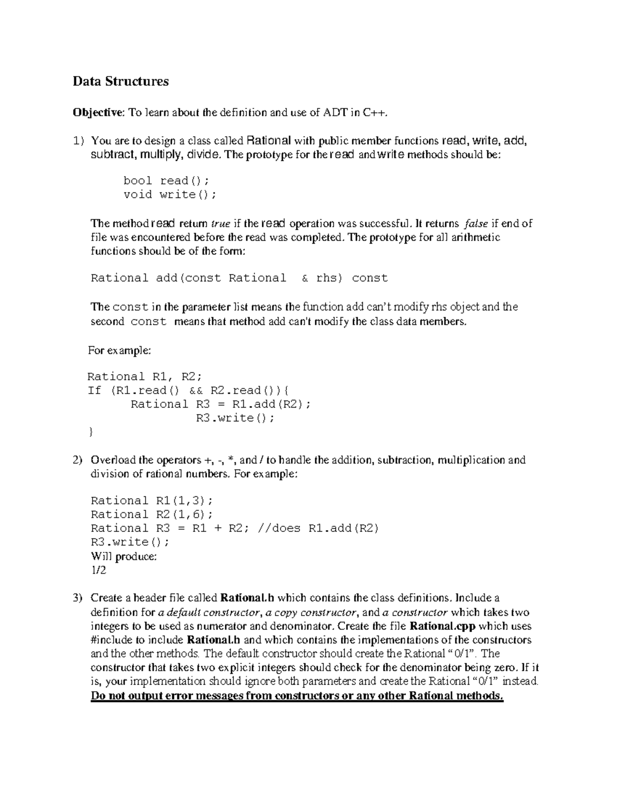 Assignment 1 Assignment Data Structures Objective To Learn About The Definition And Use Of 