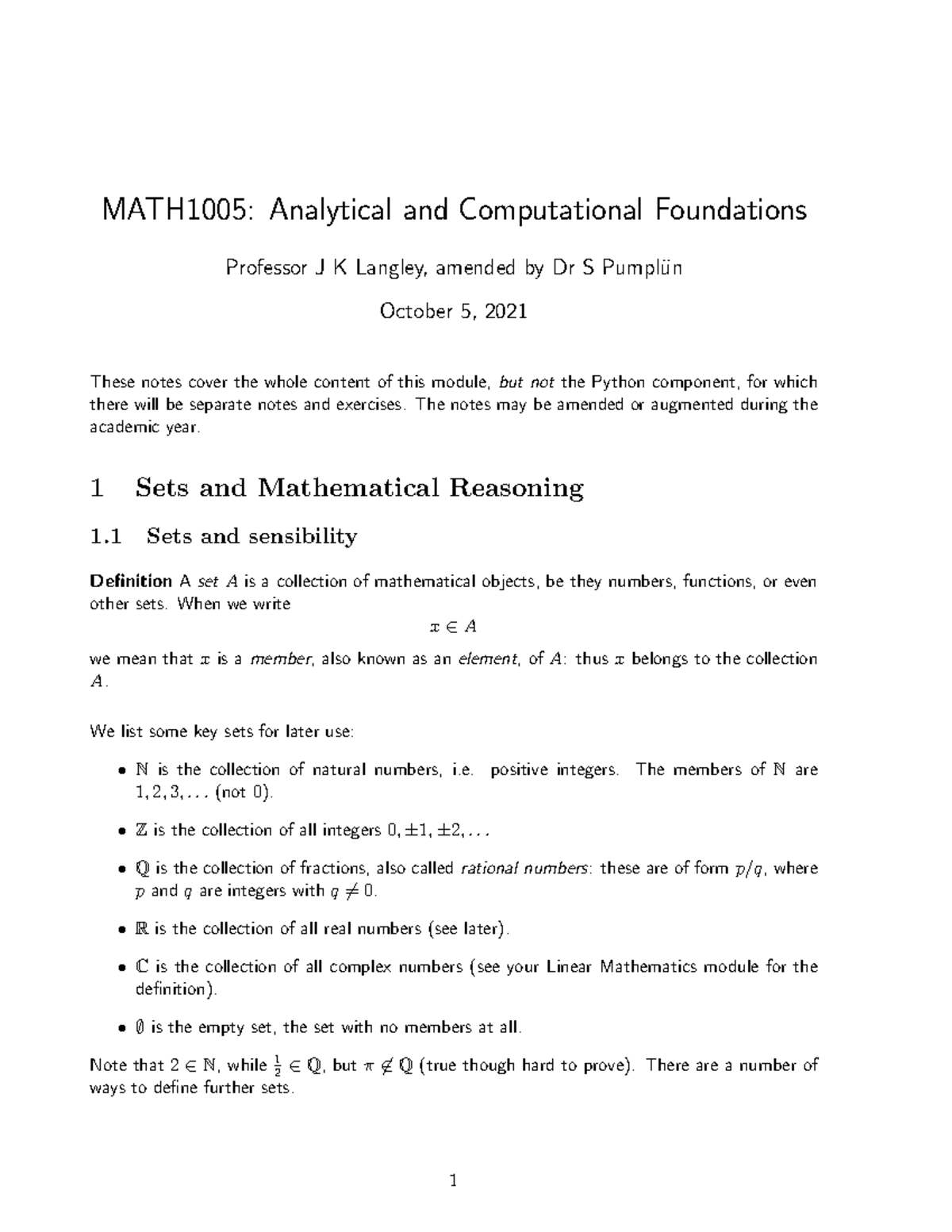 ACF - Autumn Semester Notes - MATH1005: Analytical and Computational ...