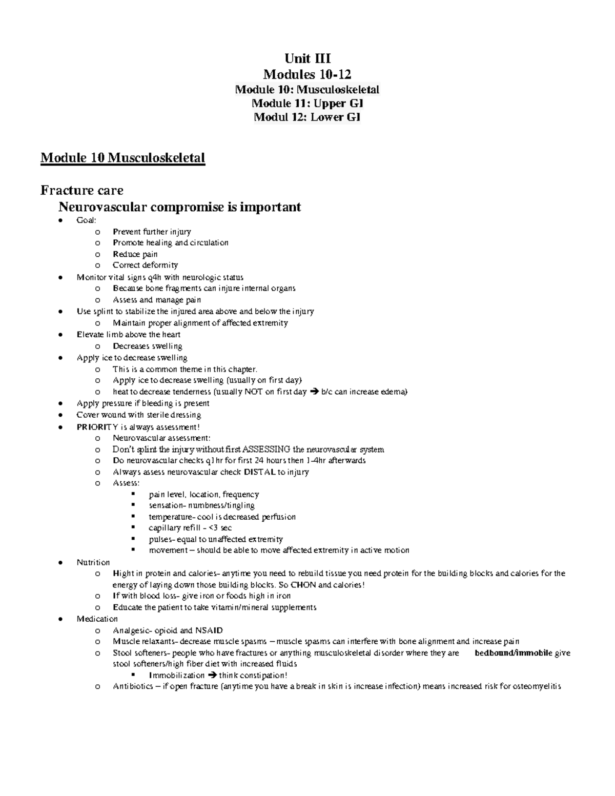 Studyguide medsurg 3 - Unit III Modules 10- Module 10: Musculoskeletal ...