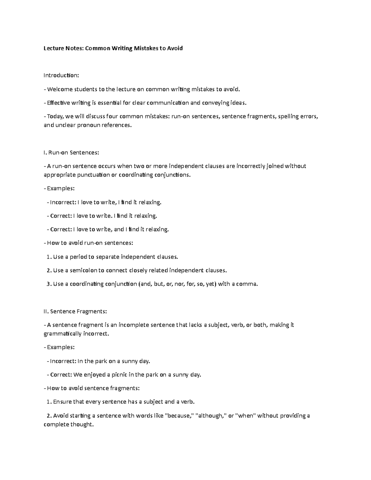Lecture Notes: Common Writing Mistakes to Avoid - Lecture Notes: Common ...