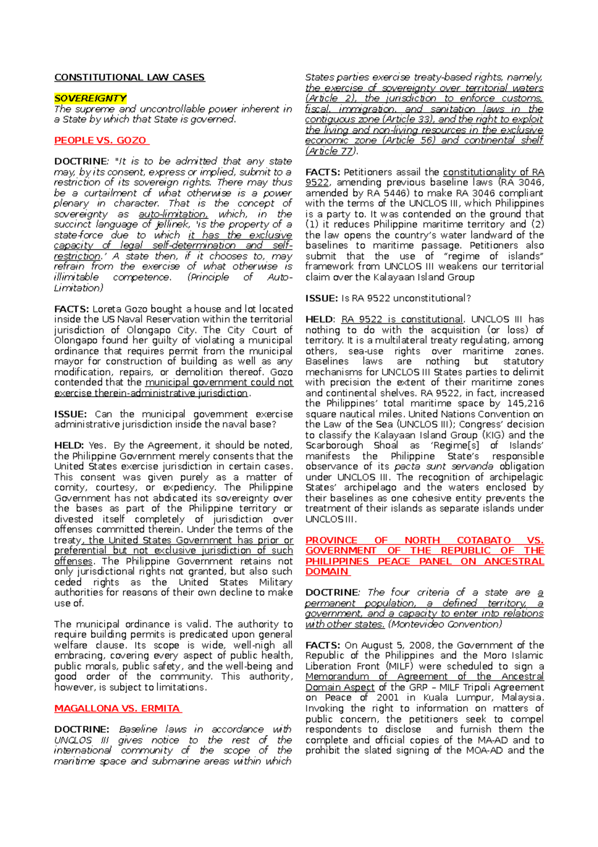 Summary-Constitutional-Law - CONSTITUTIONAL LAW CASES SOVEREIGNTY The ...