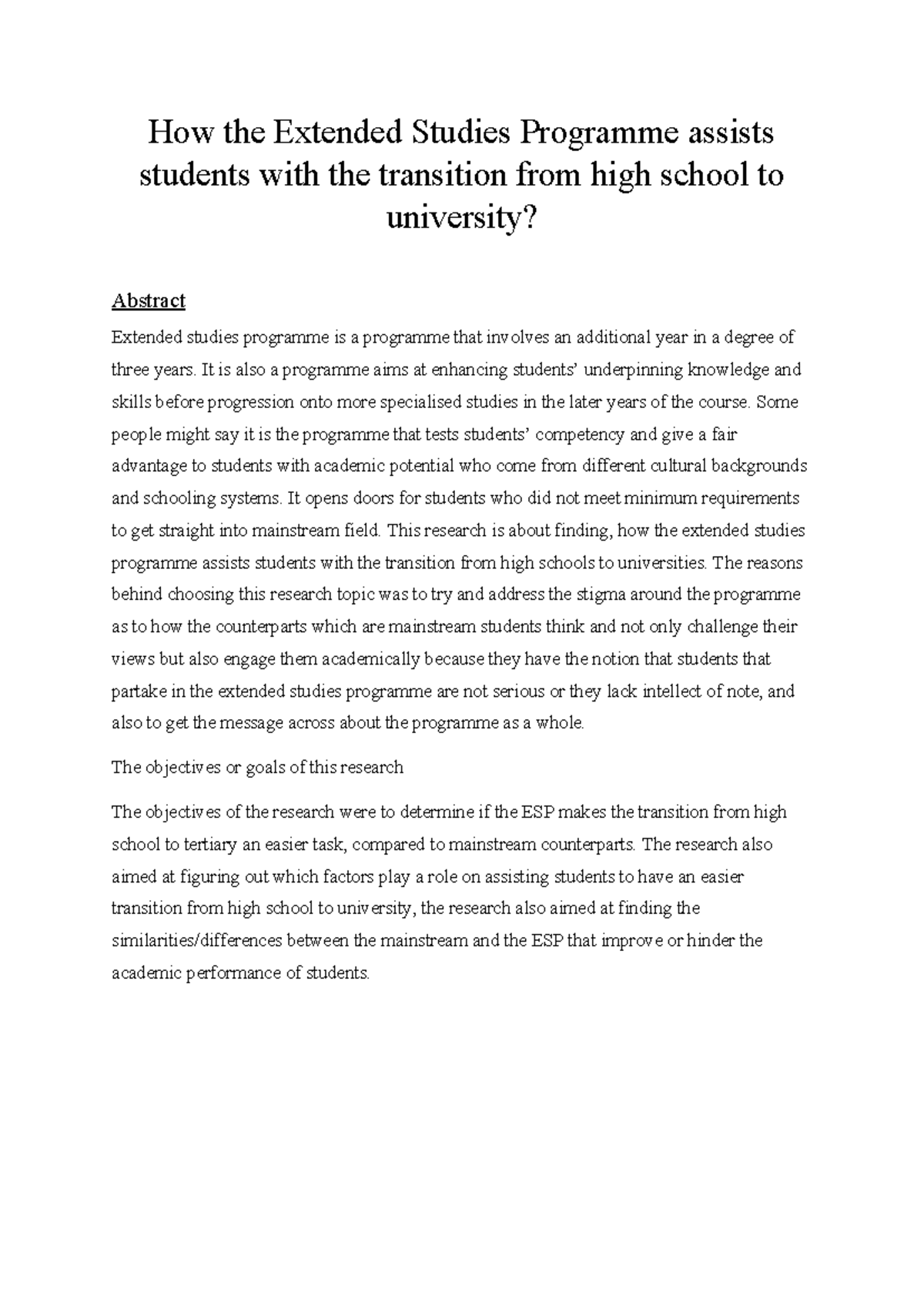 How the Extended Studies Programme assis - How the Extended Studies ...