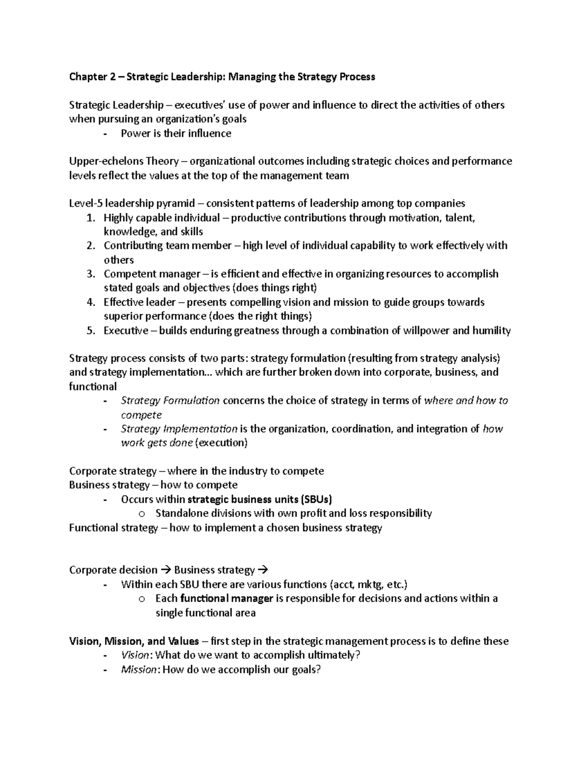 Chapter 2 Outline and Notes - MGMT 411 - BU - Studocu