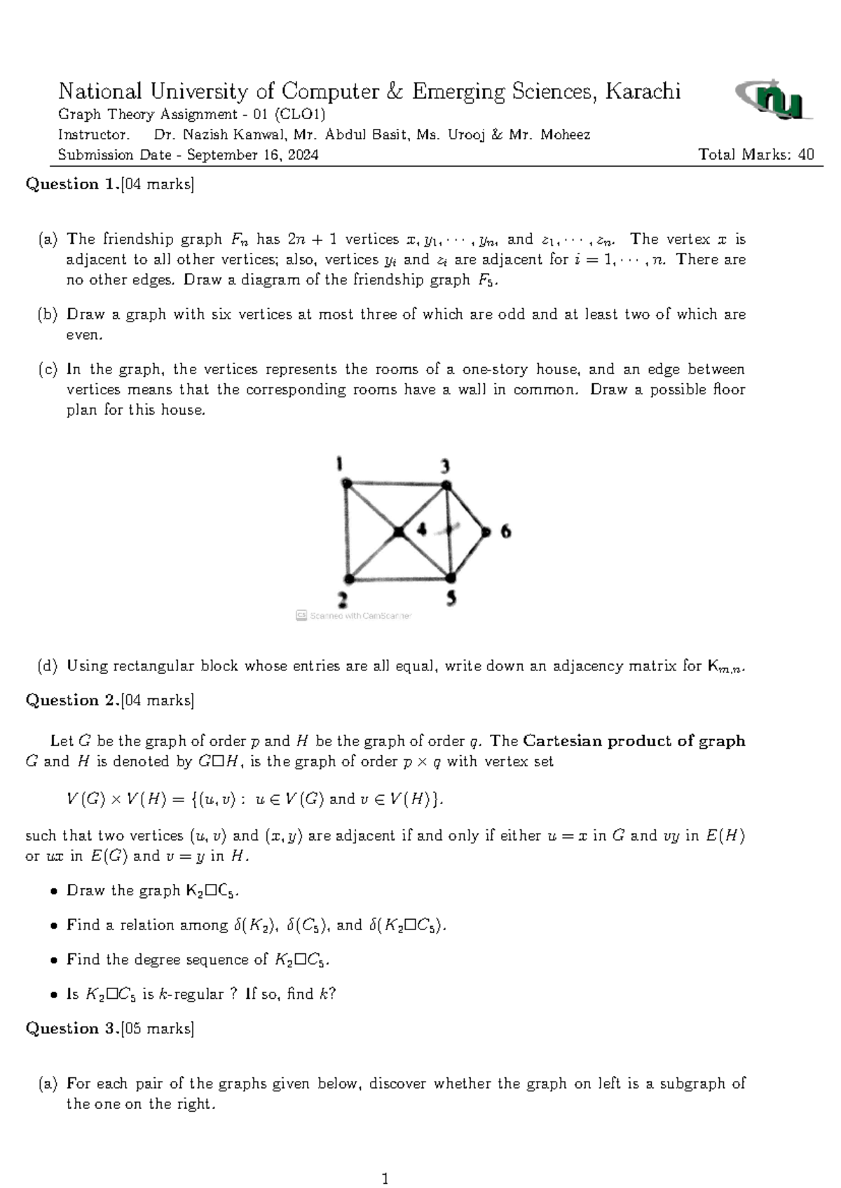 A1 - GRAPH THEORY ASSIGNMENT - National University of Computer & Emerging Sciences, Karachi ...
