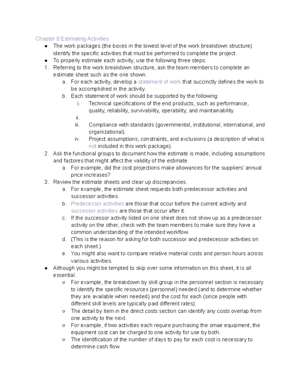 Module 3 Learning Materials Notes - Chapter 8 Estimating Activities The ...
