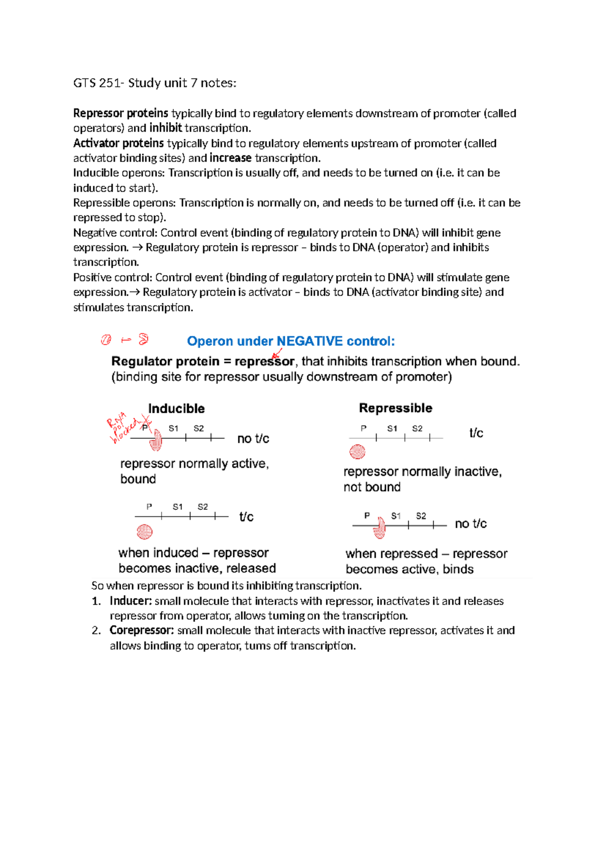 GTS 251 su7 notes - GTS 251- Study unit 7 notes: Repressor proteins ...