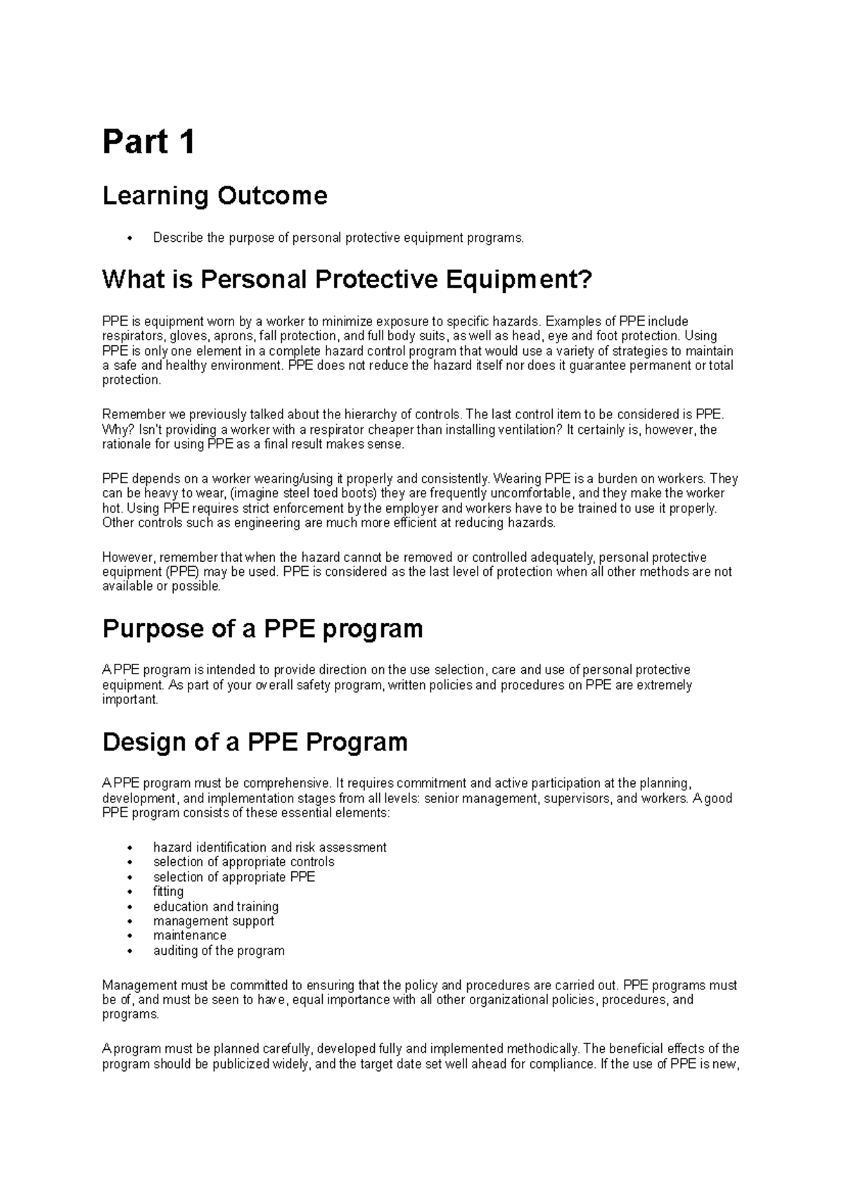 Personal Protective Equipment - Part 1 Learning Outcome Describe the ...