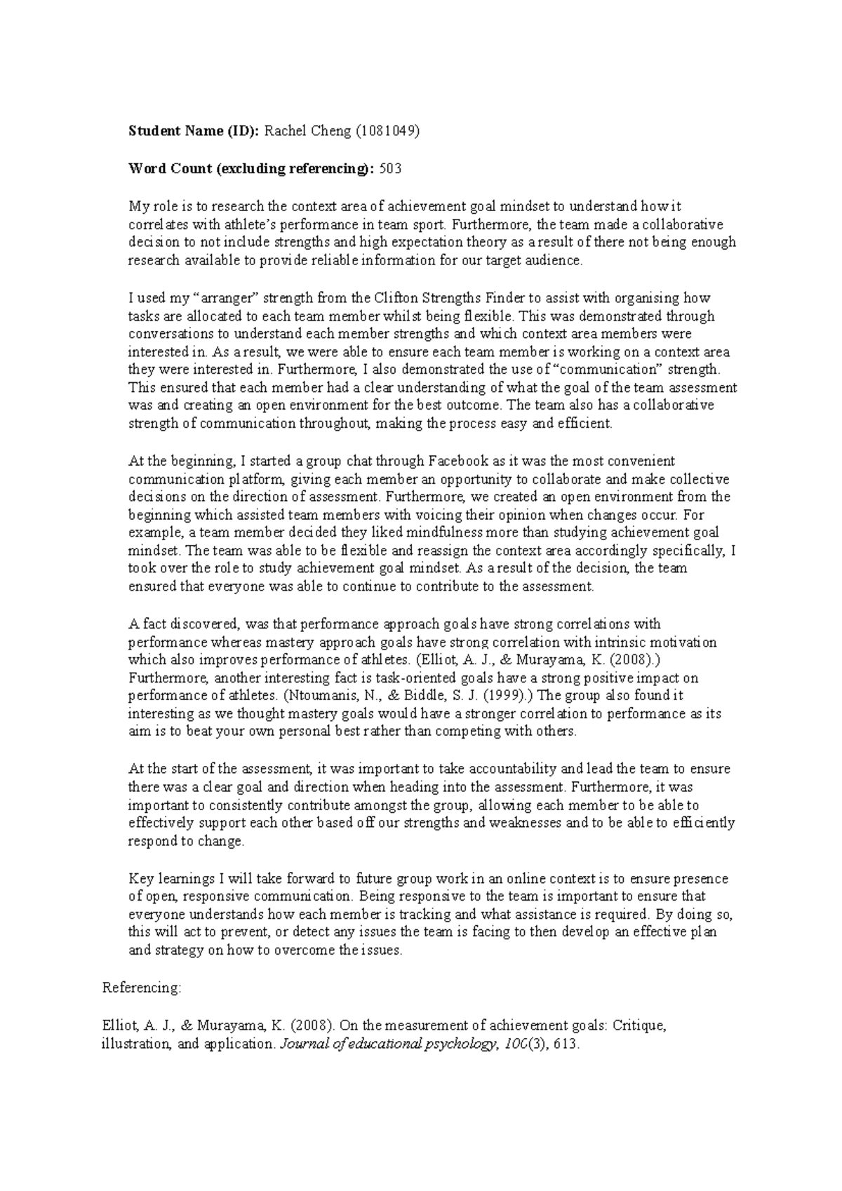 PPD Assignment 1a. - Student Name (ID): Rachel Cheng (1081049) Word ...