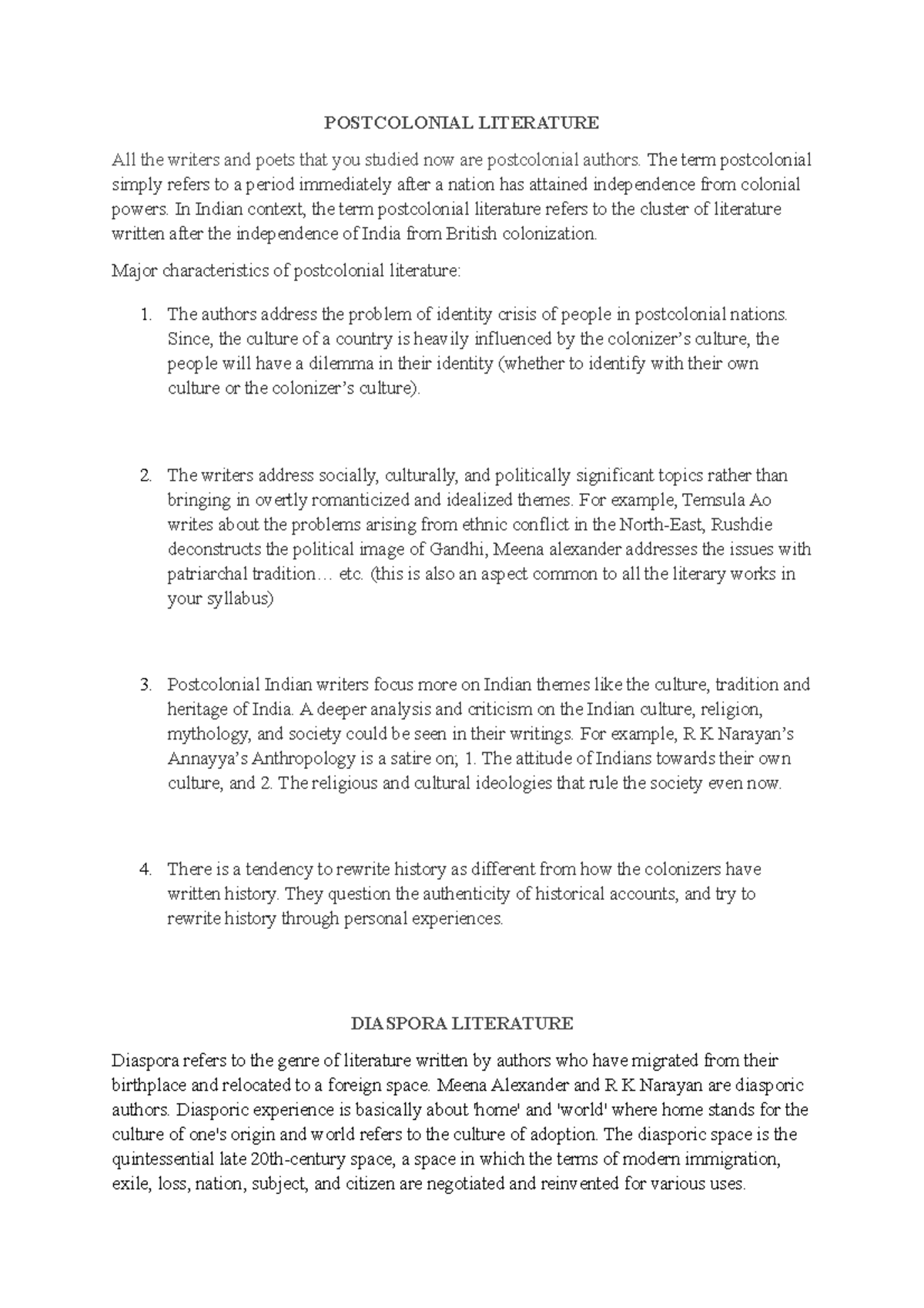 Postcolonial Literature AND Diaspora Literature - POSTCOLONIAL ...