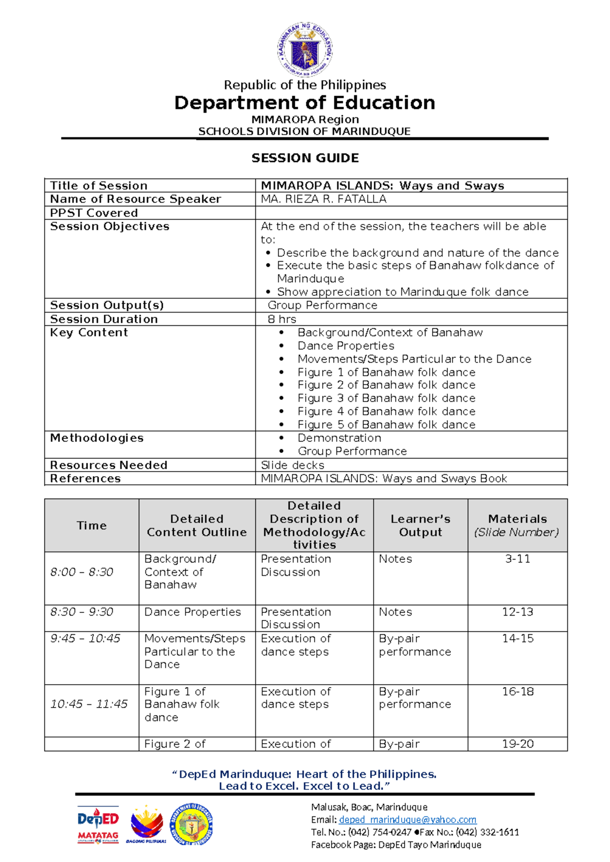 Session Guide Session Guide - Malusak, Boac, Marinduque Email: deped ...