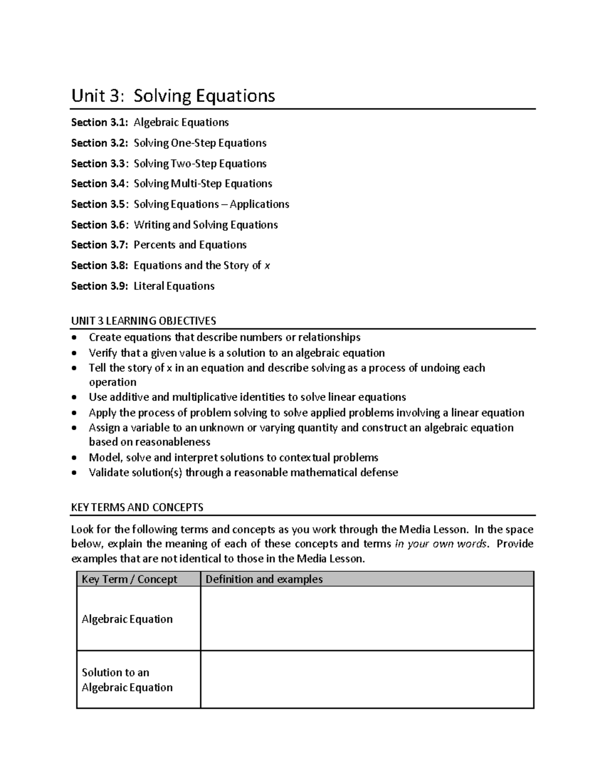 MAT114Workbook Foundations 1 UNIT3 - Unit 3: Solving Equations Section ...