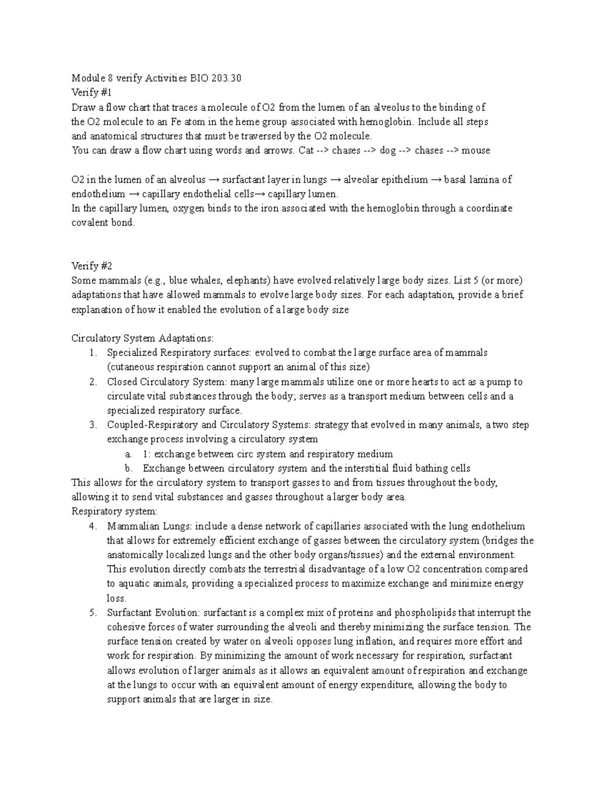 Verify Module 8 - Module 8 verify Activities BIO 203. Verify # Draw a flow chart that traces a ...