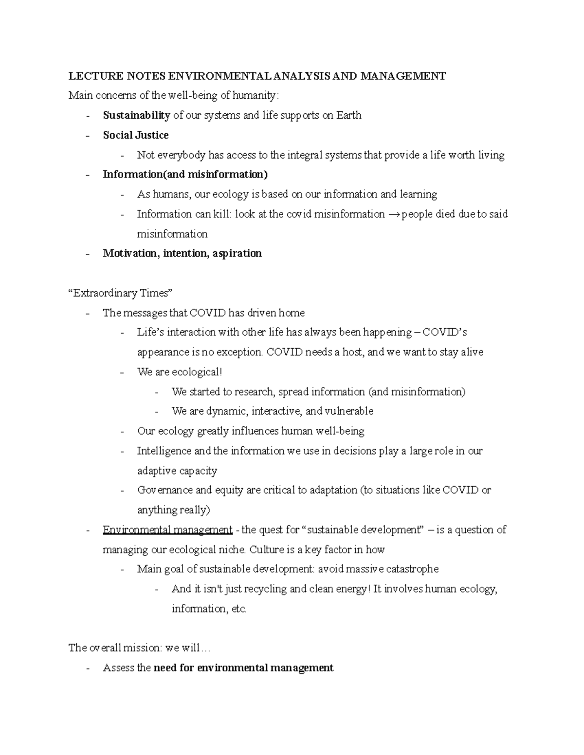 GEOG210 Lecture Notes - LECTURE NOTES ENVIRONMENTAL ANALYSIS AND ...