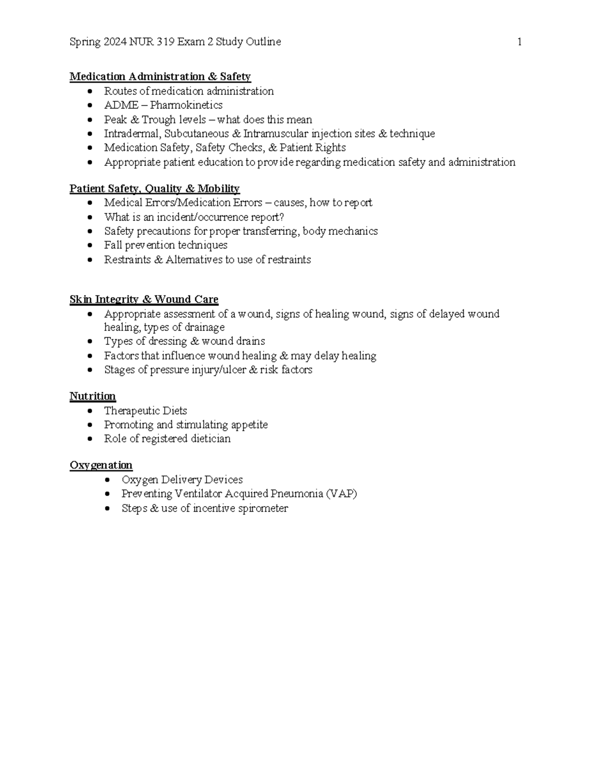 Spring 2024 NUR 319 Exam 2 Study Outline - Spring 202 4 NUR 319 Exam 2 ...