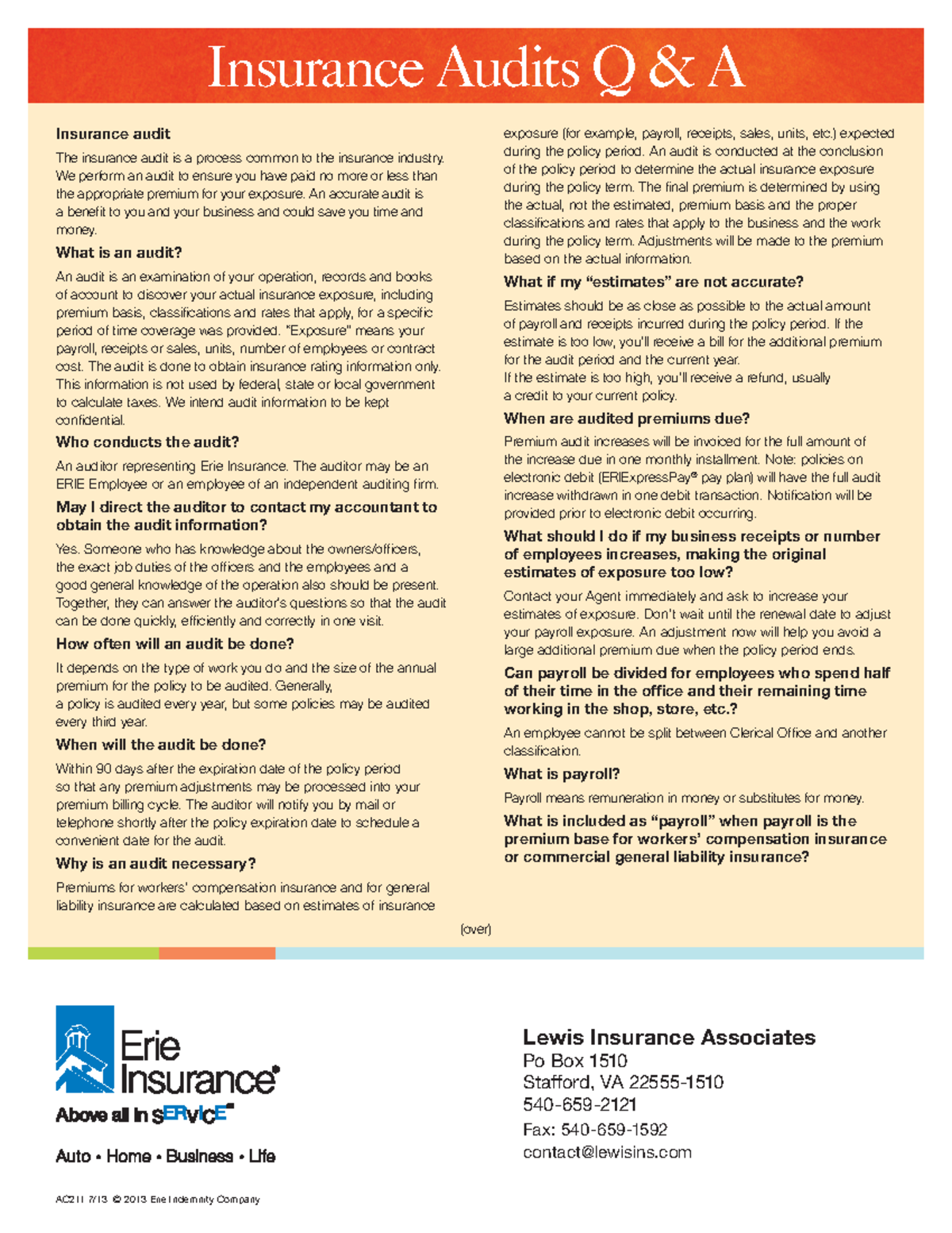 Insurance-Audit-AC211 - Insurance Audits Q & A Insurance audit The ...