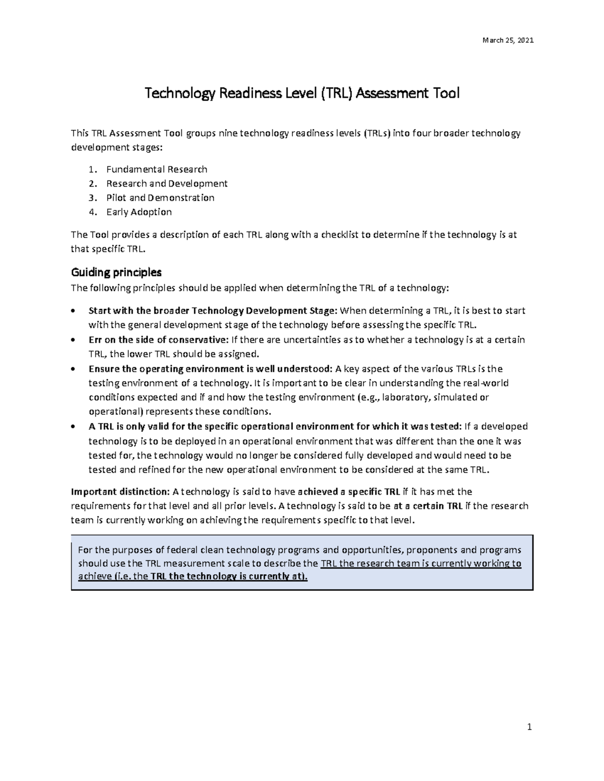 Technology Readiness Level (TRL) Assessment Tool - Fundamental Research ...