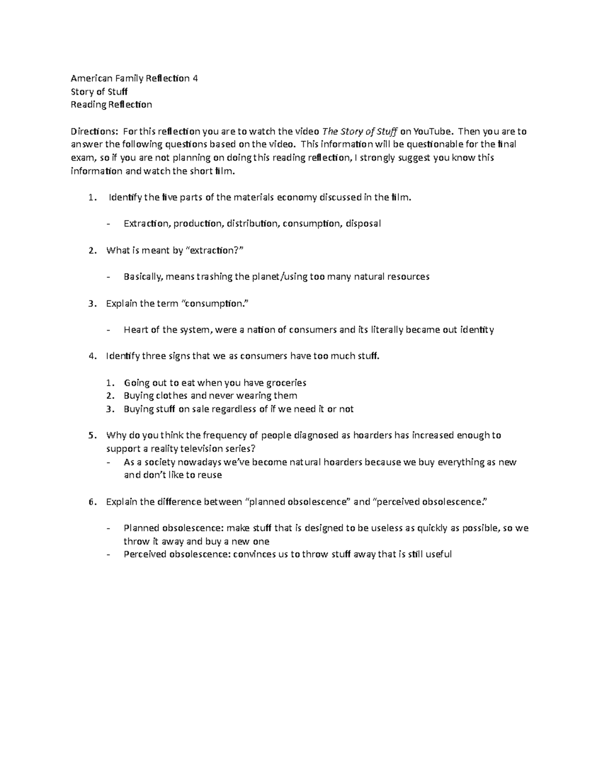 Story of Stuff Reflection 2019 - American Family Reflection 4 Story of ...