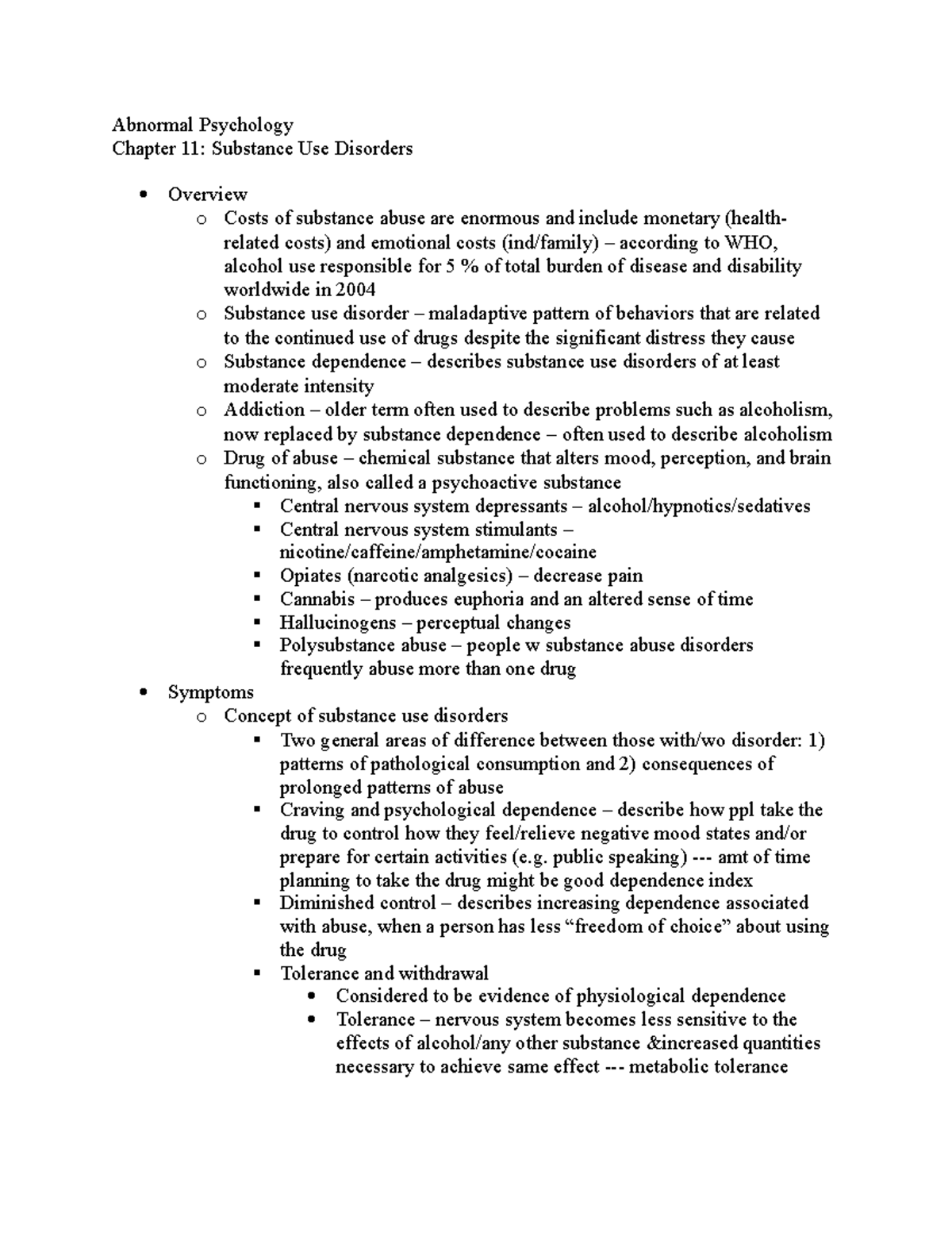 Ch11 substance disorders - Abnormal Psychology Chapter 11: Substance ...