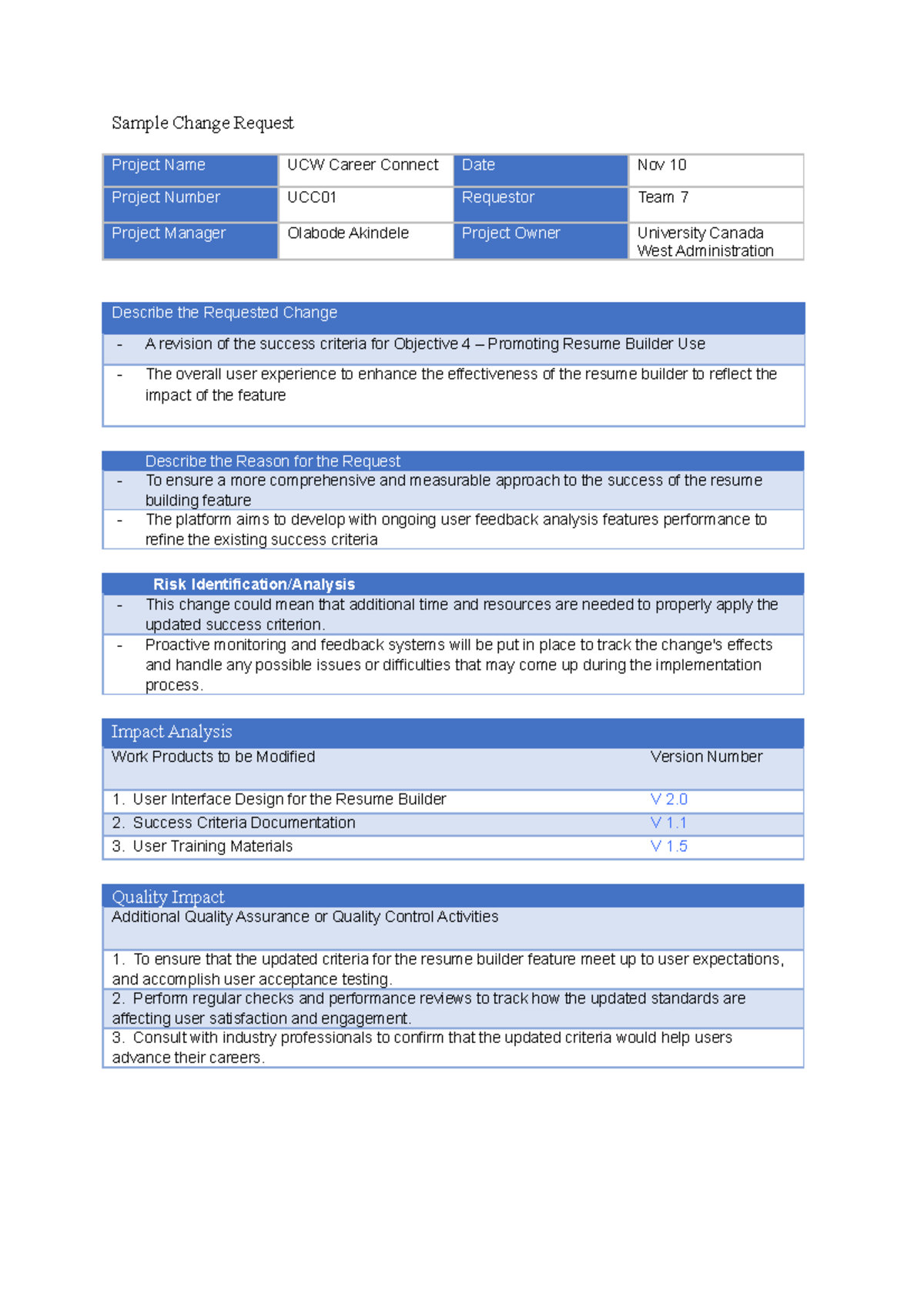 T2- Sample change log - Discussion - Sample Change Request Project Name ...