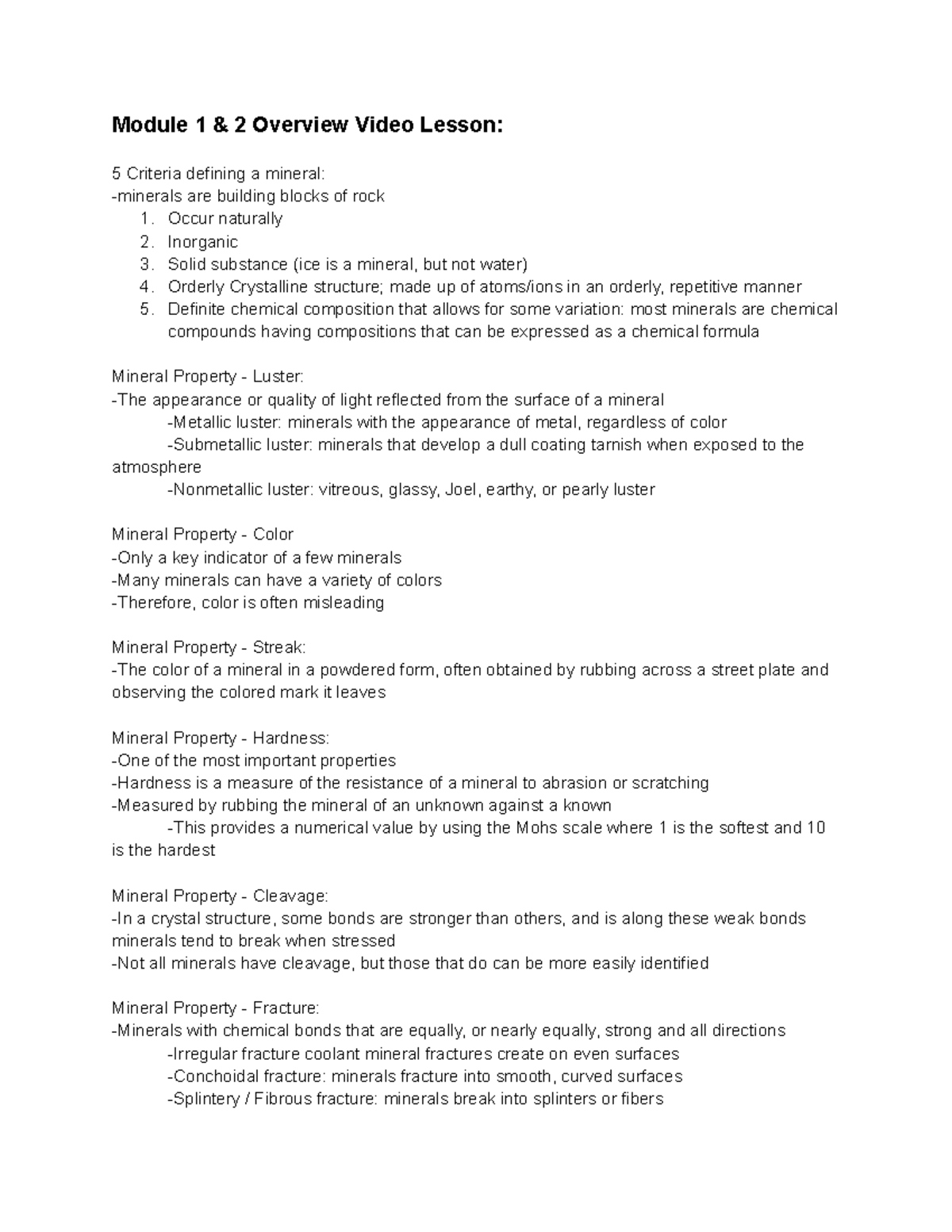 Module 1 Notes (Ch 1) - Module 1 & 2 Overview Video Lesson: 5 Criteria ...