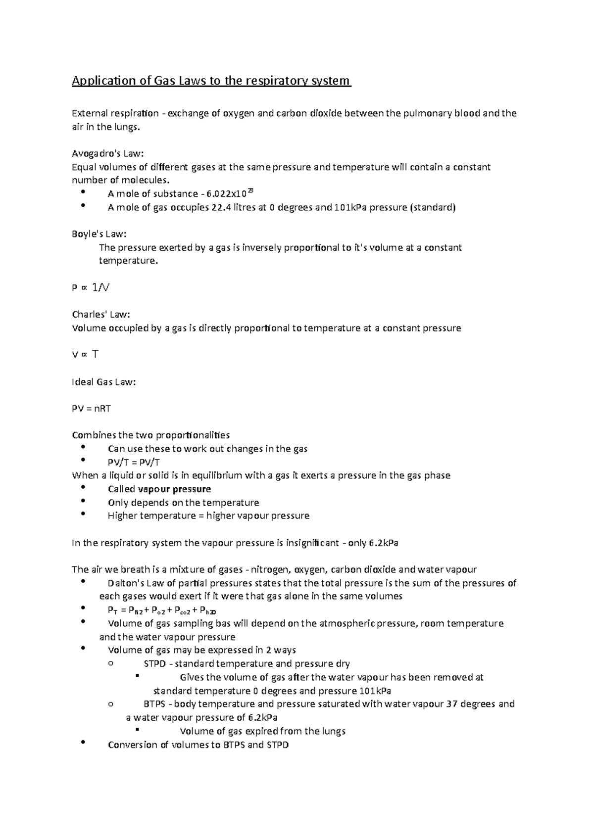 Application of Gas Laws to the respiratory system - Avogadro's Law ...