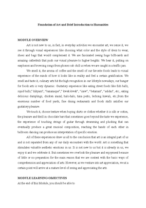 Art App Module 2 - Arts Appreciation - Chapter 2 Aesthetic Arts and Crafts At the end of this ...