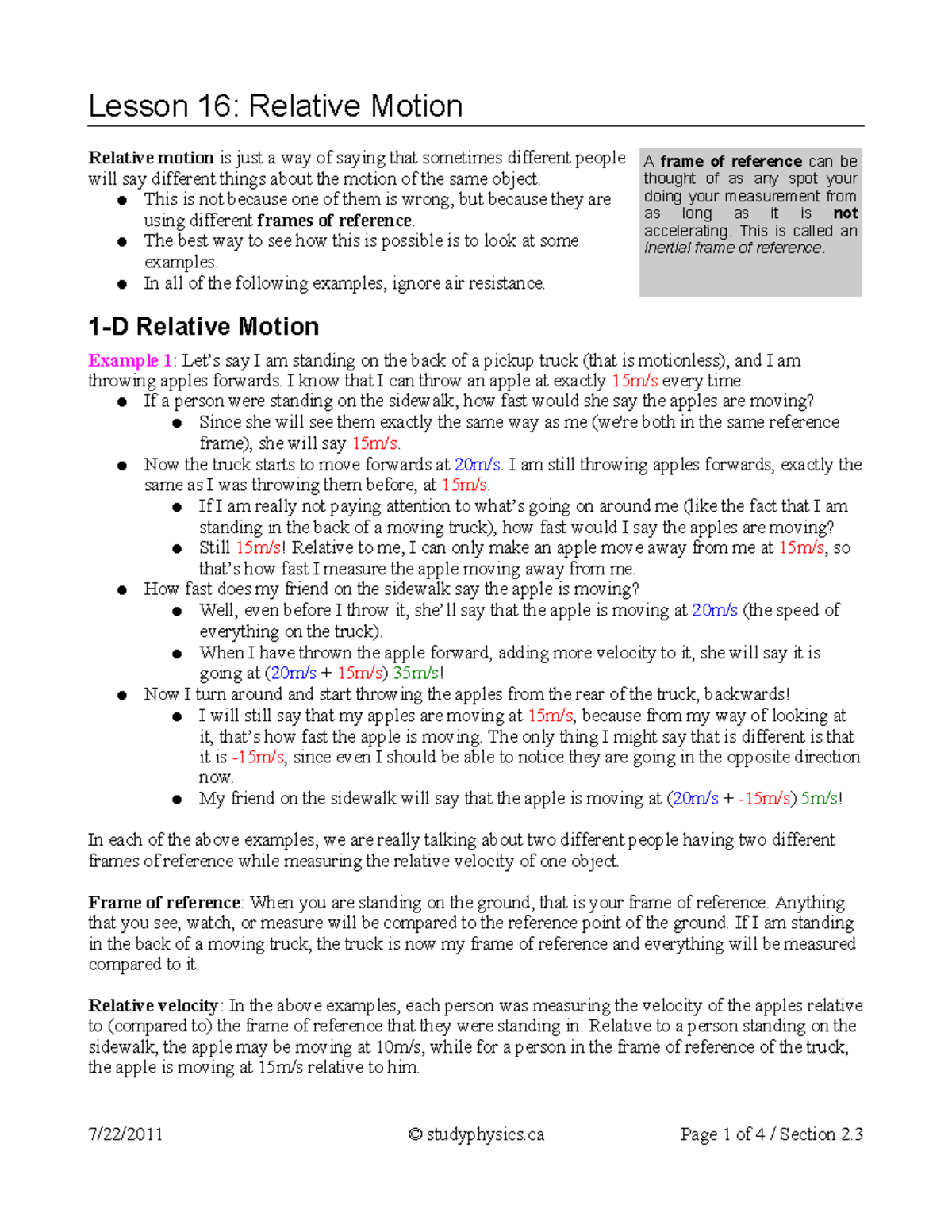 16 relative - practice - Lesson 16: Relative Motion Relative motion is ...