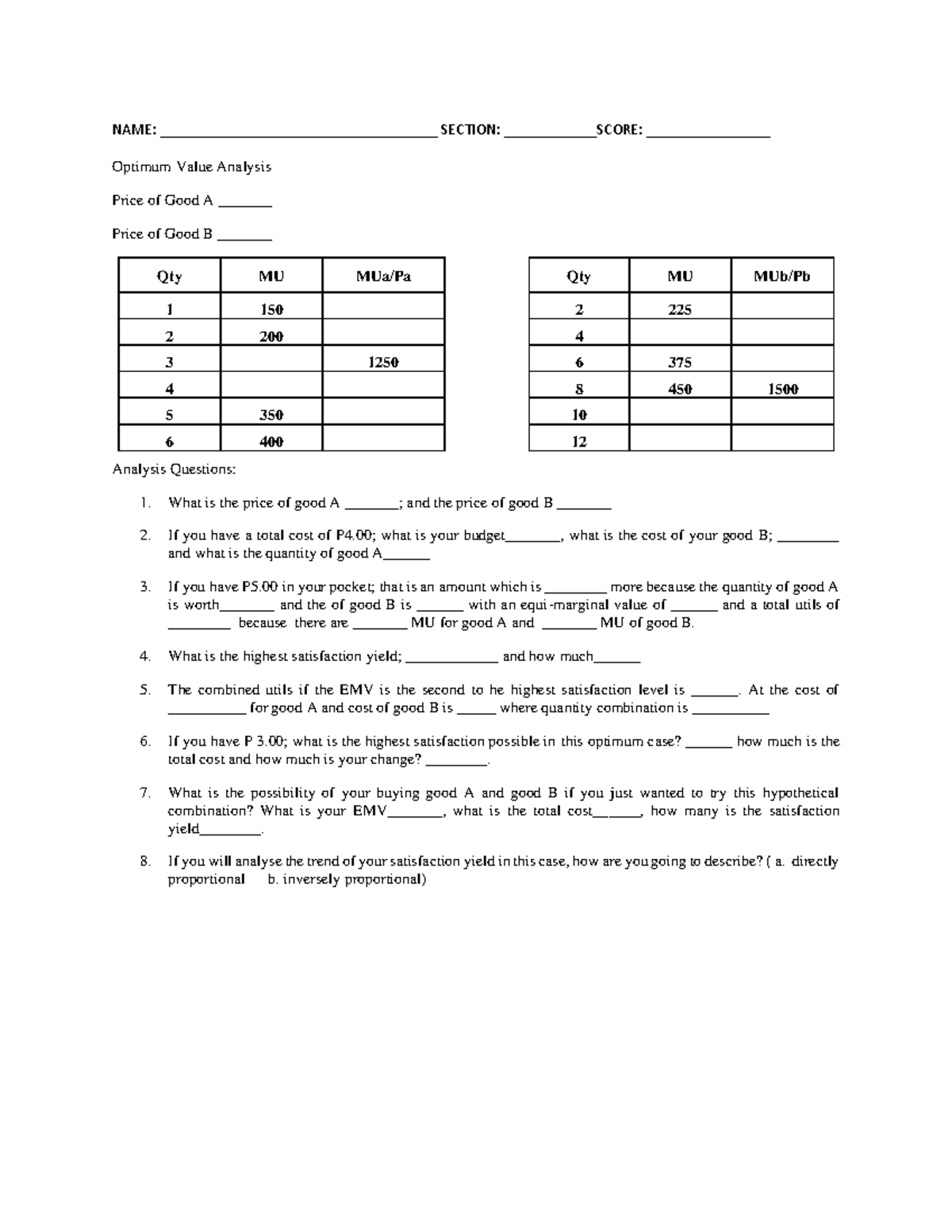 IC and Optimum Combi - REview nots - NAME ...