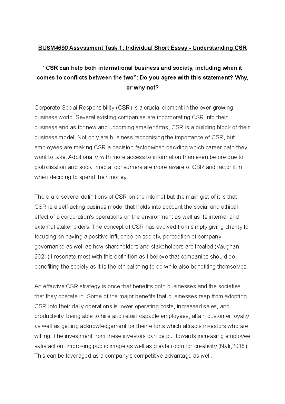 RMIT MIBR Individual Assignment 1 - Short Essay - BUSM4690 Assessment ...