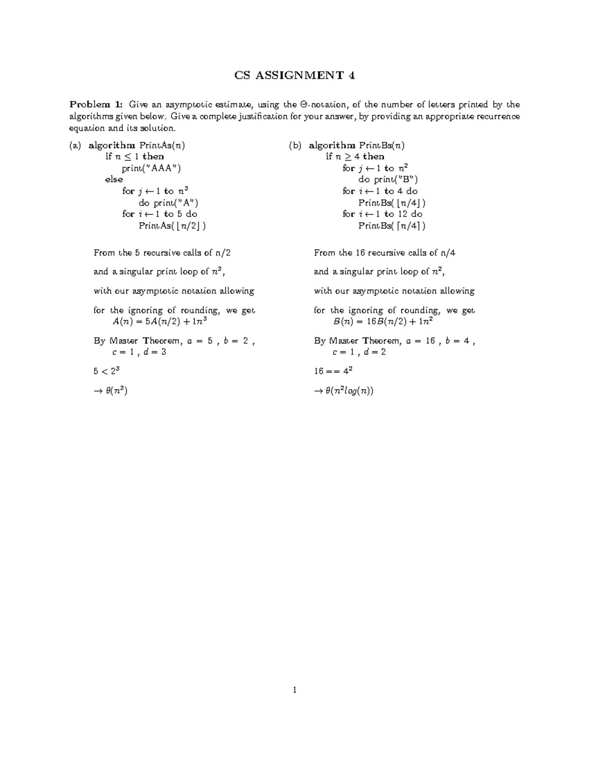 Sum22 Hw4 Big Theta Notation With Recursion Set Logic Cs Assignment 4 Problem 1 Give An